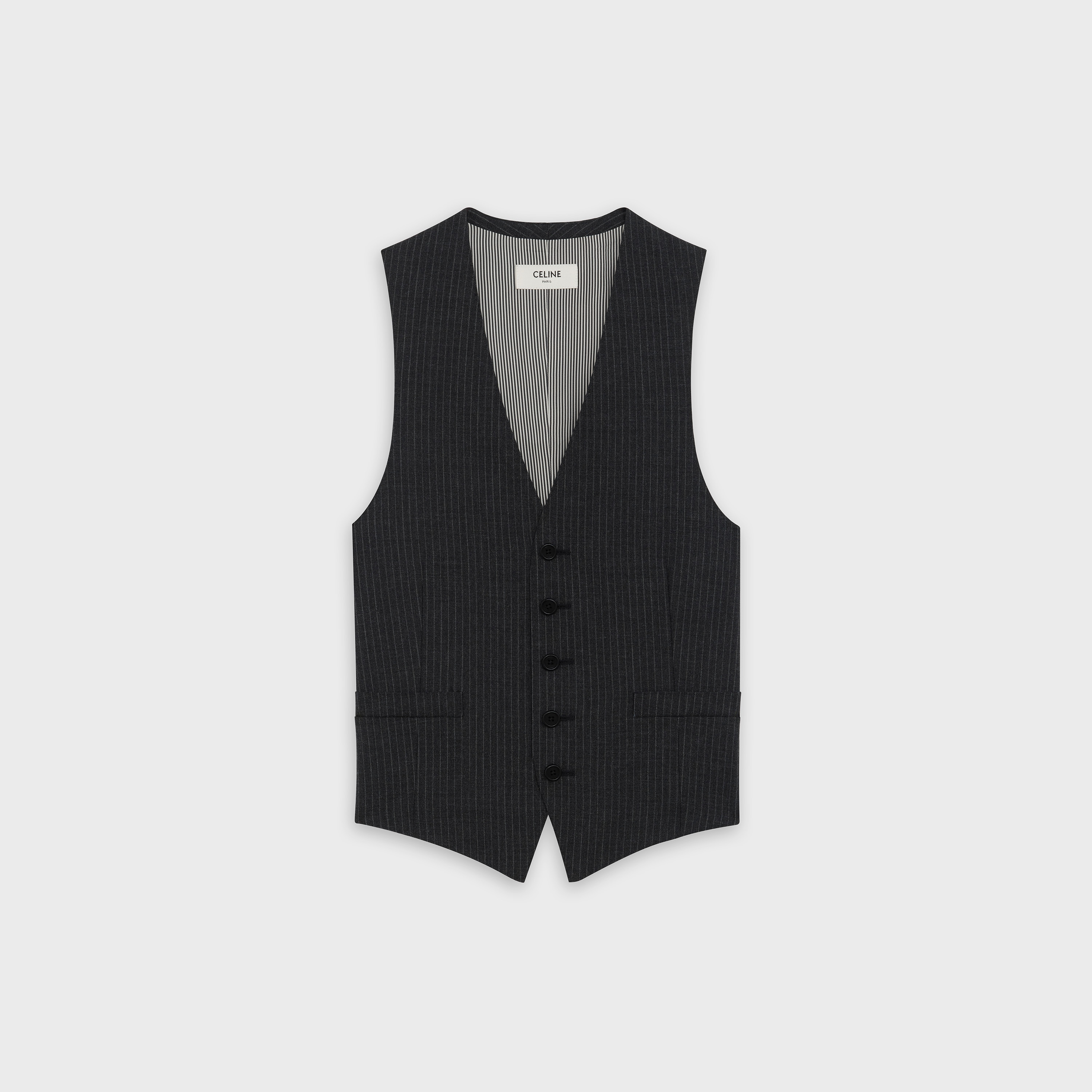 chaleco de lona de lana a rayas con 5 botones - null | CELINE