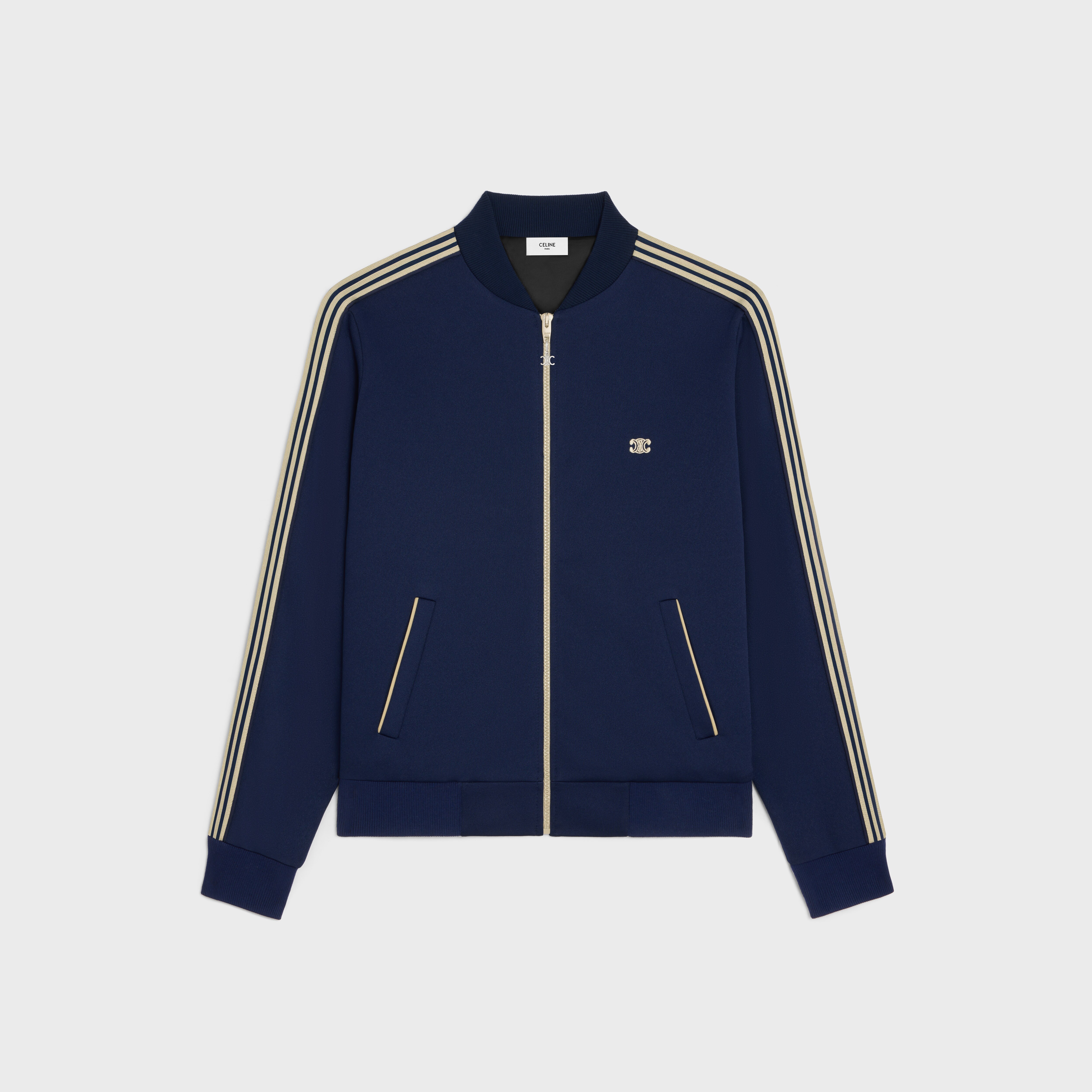 TRACKSUIT JACKET IN DOUBLE FACE JERSEY - NAVY/ VINTAGE BEIGE | CELINE