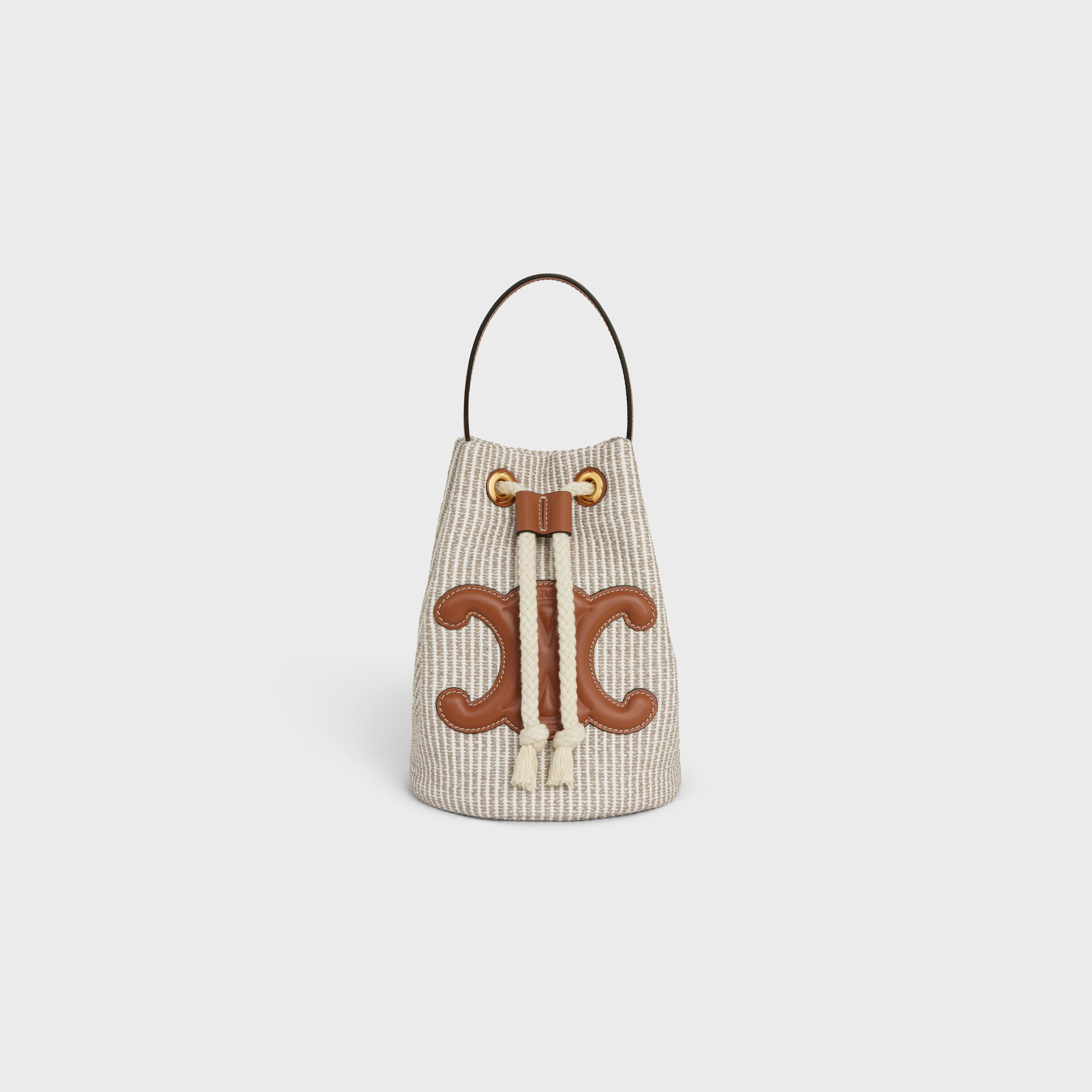 TEEN DRAWSTRING IN STRIPED TEXTILE AND CALFSKIN - BEIGE | CELINE