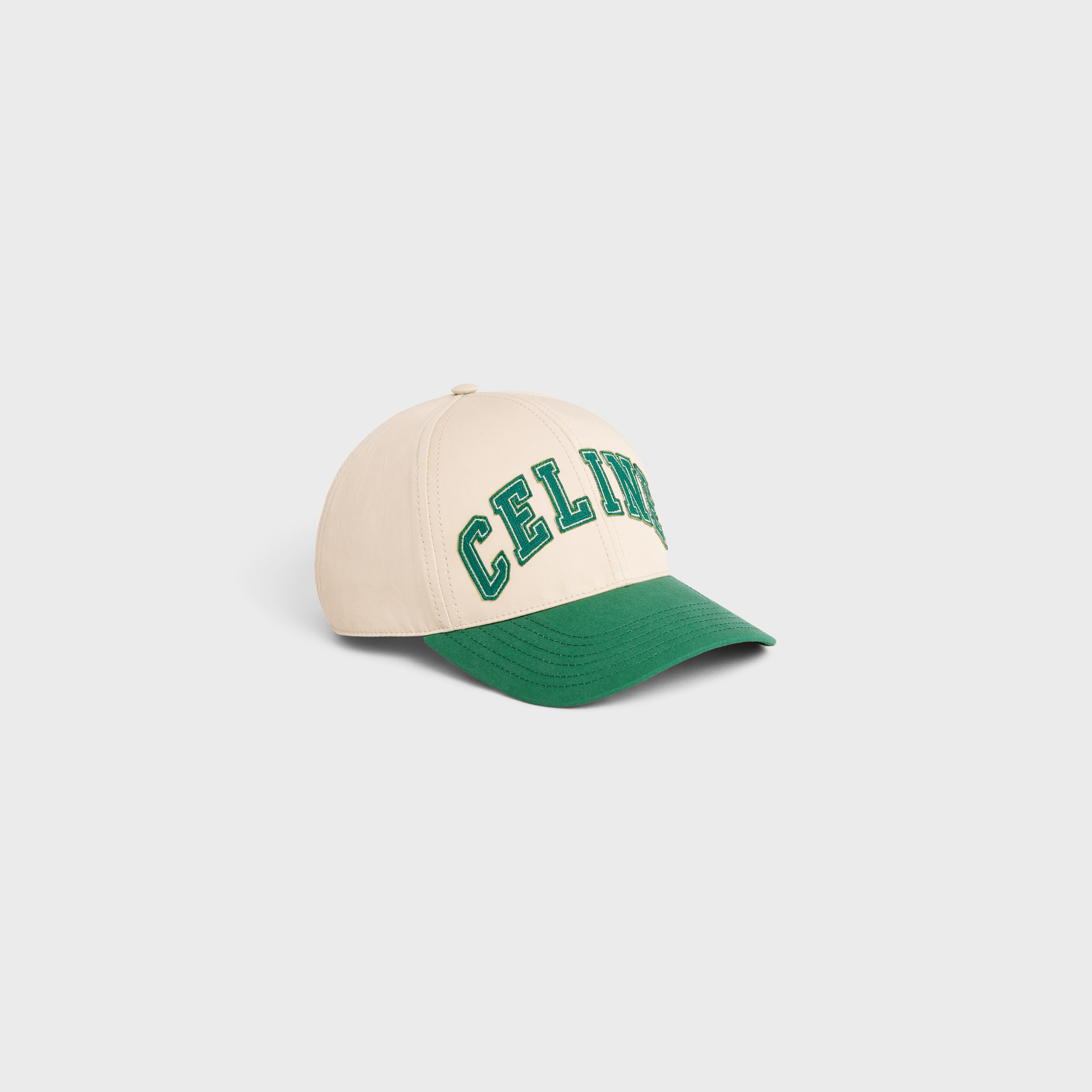 CELINE COLLEGE BASEBALL CAP IN COTTON - CREAM / GREEN | CELINE