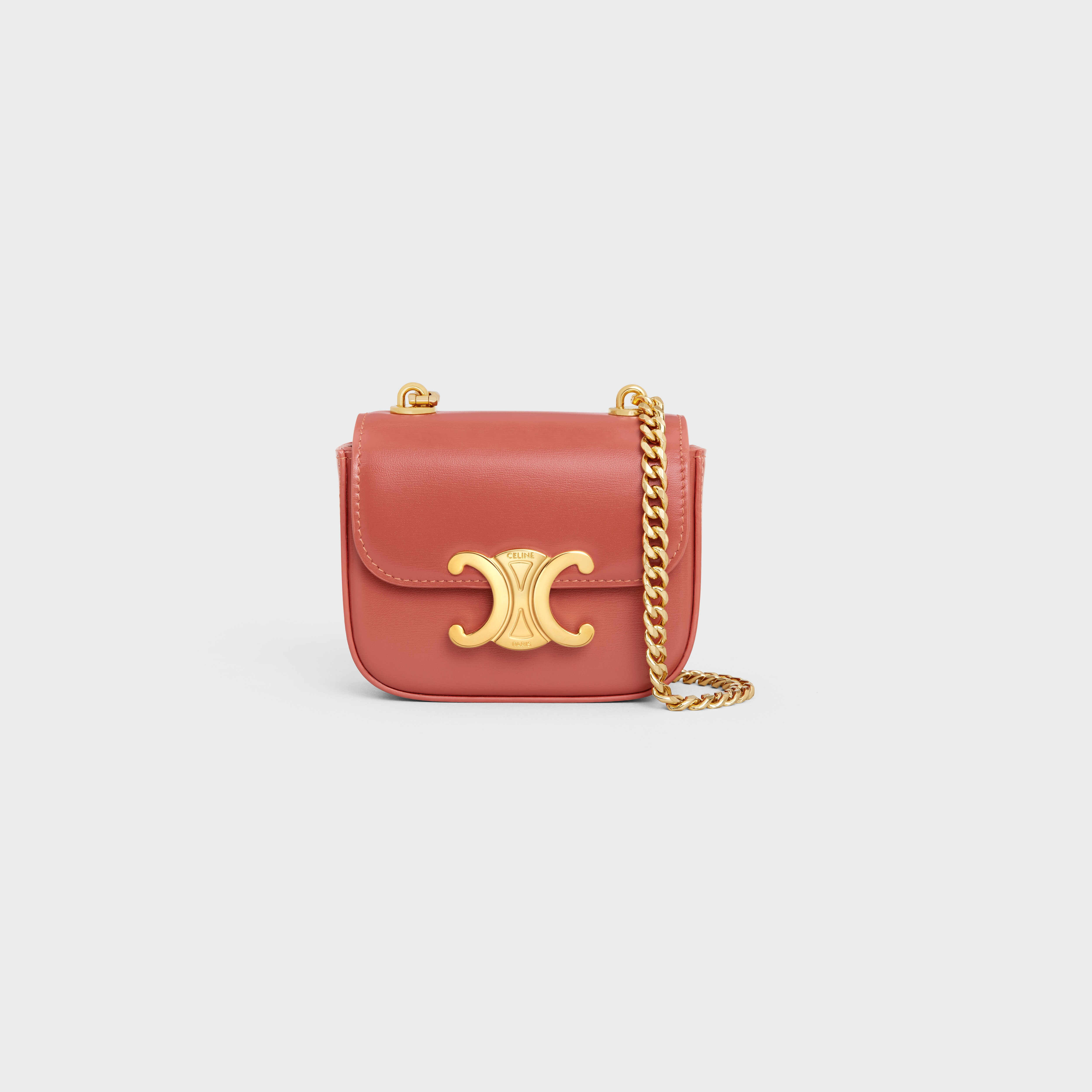 MINI CHAIN CLAUDE IN SHINY CALFSKIN - RED CANYON | CELINE