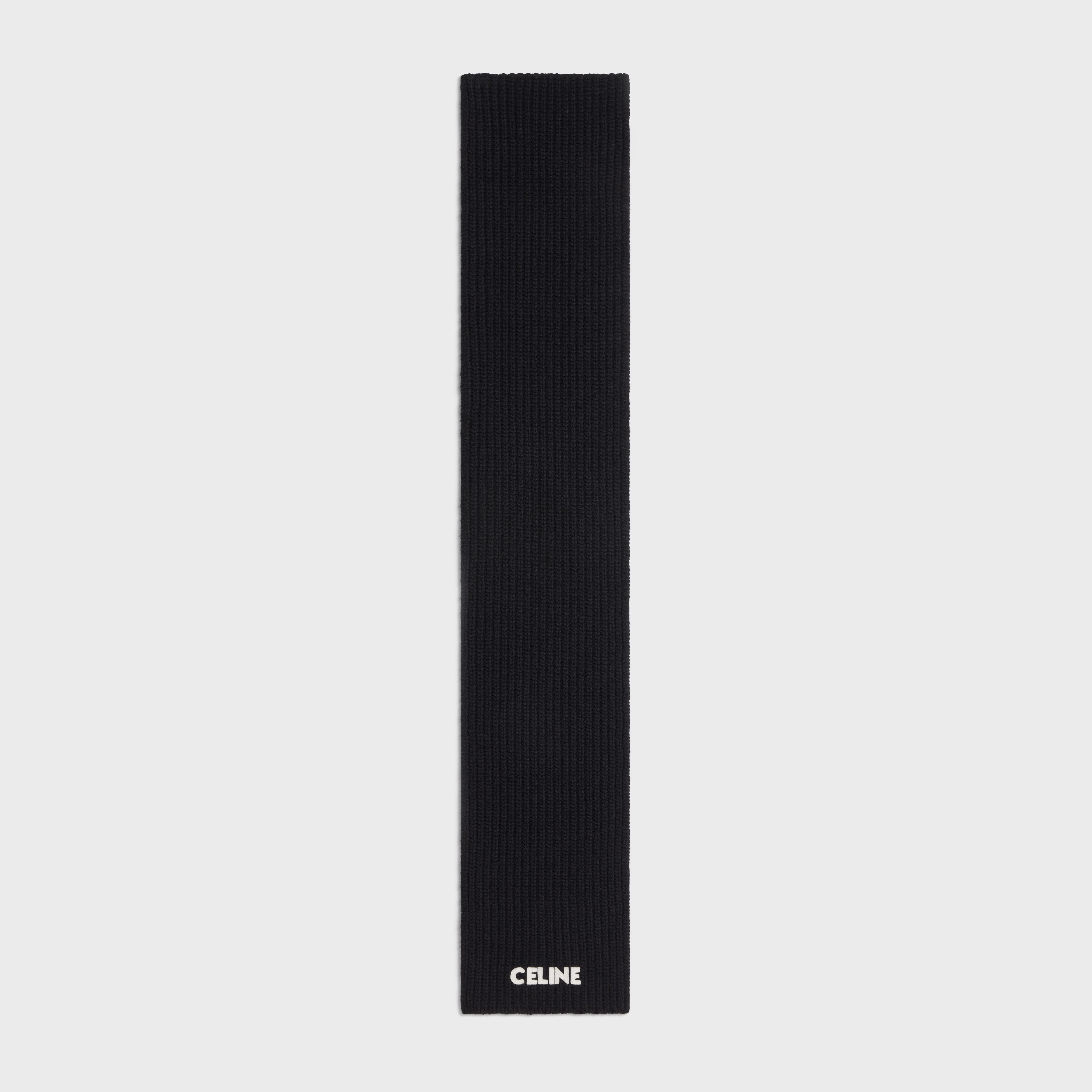 CELINE SCARF IN RIBBED WOOL - BLACK | CELINE