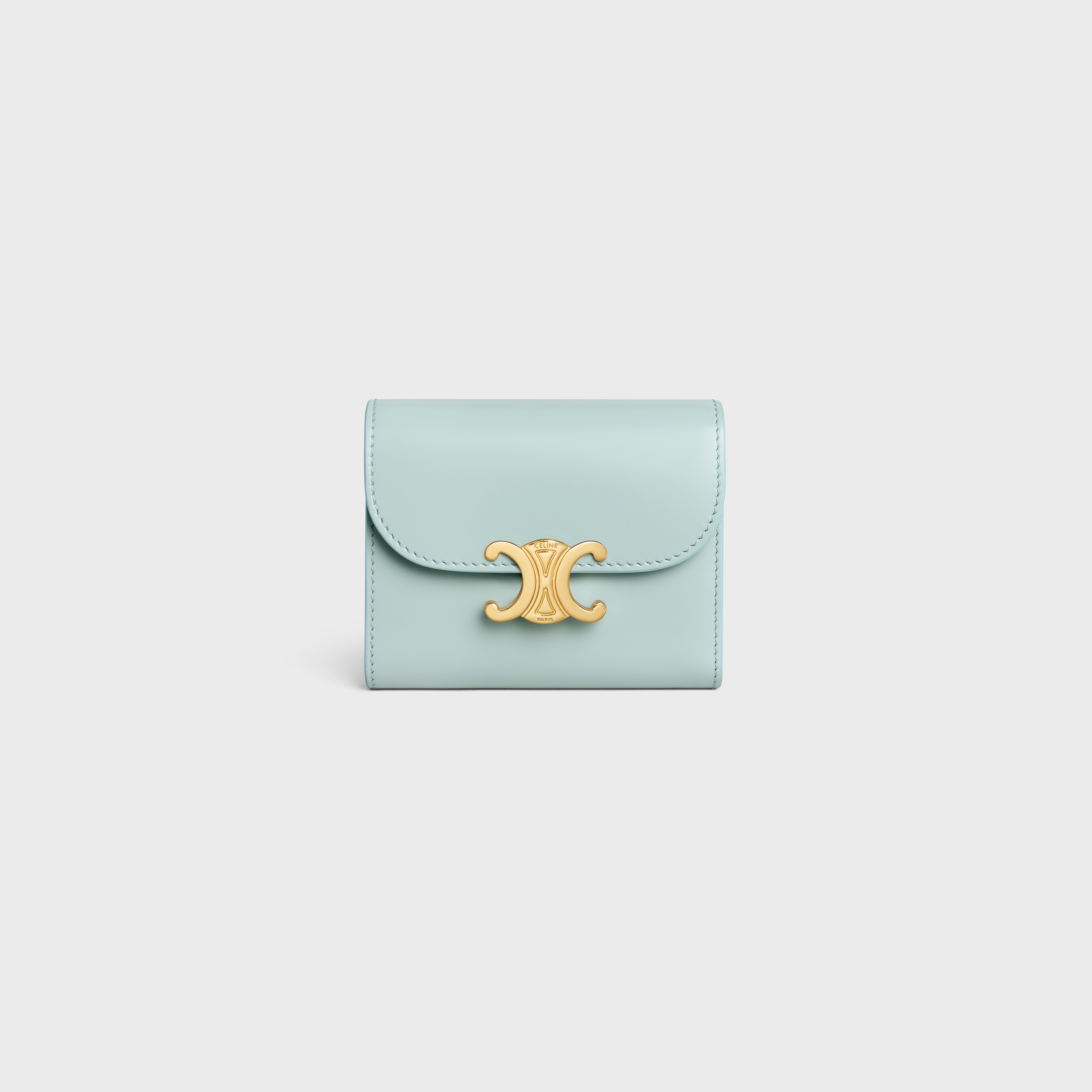 Small Flap Wallet TRIOMPHE IN Shiny calfskin - POWDER BLUE | CELINE