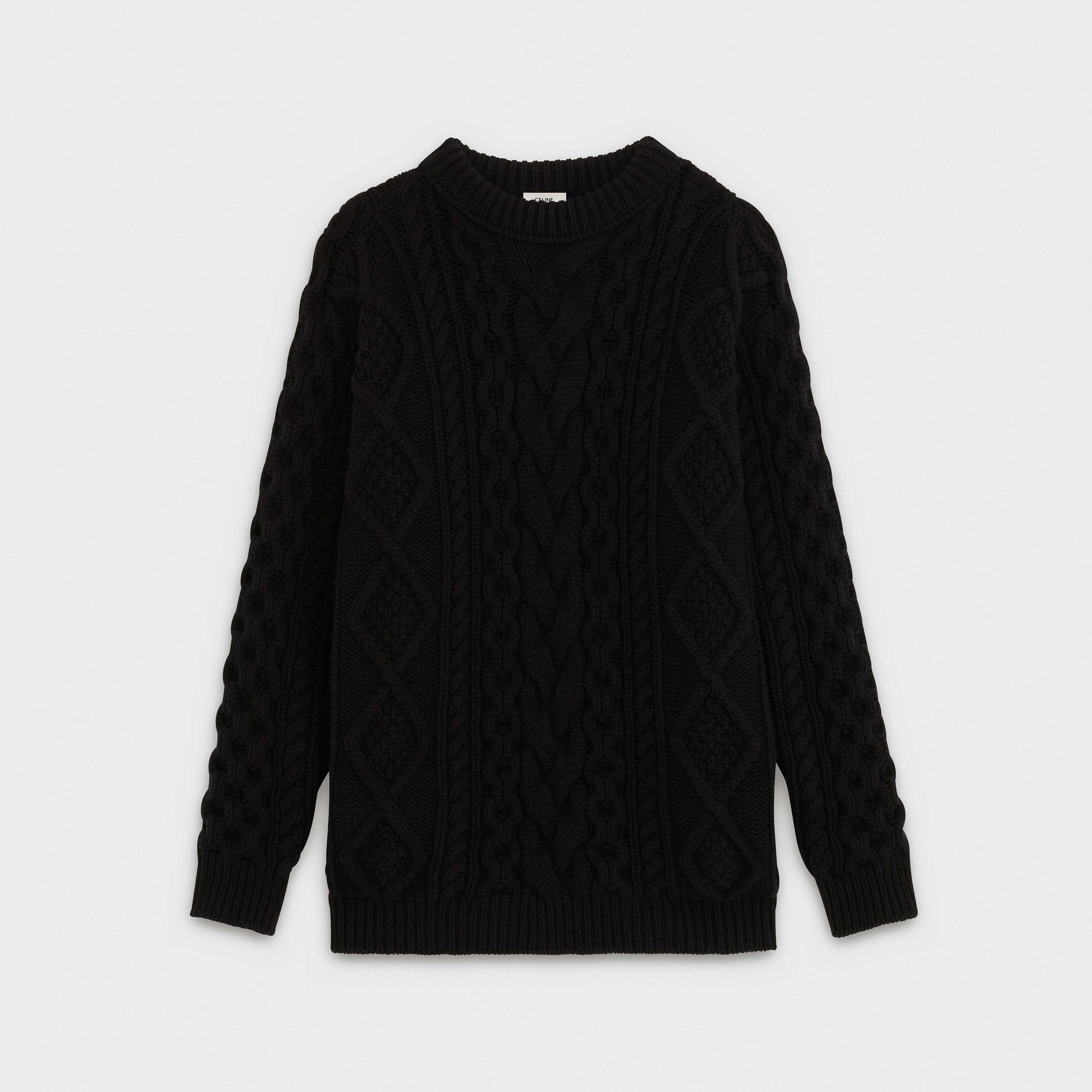 crew neck sweater in wool and cashmere, 'aran"cable knit pattern - null ...
