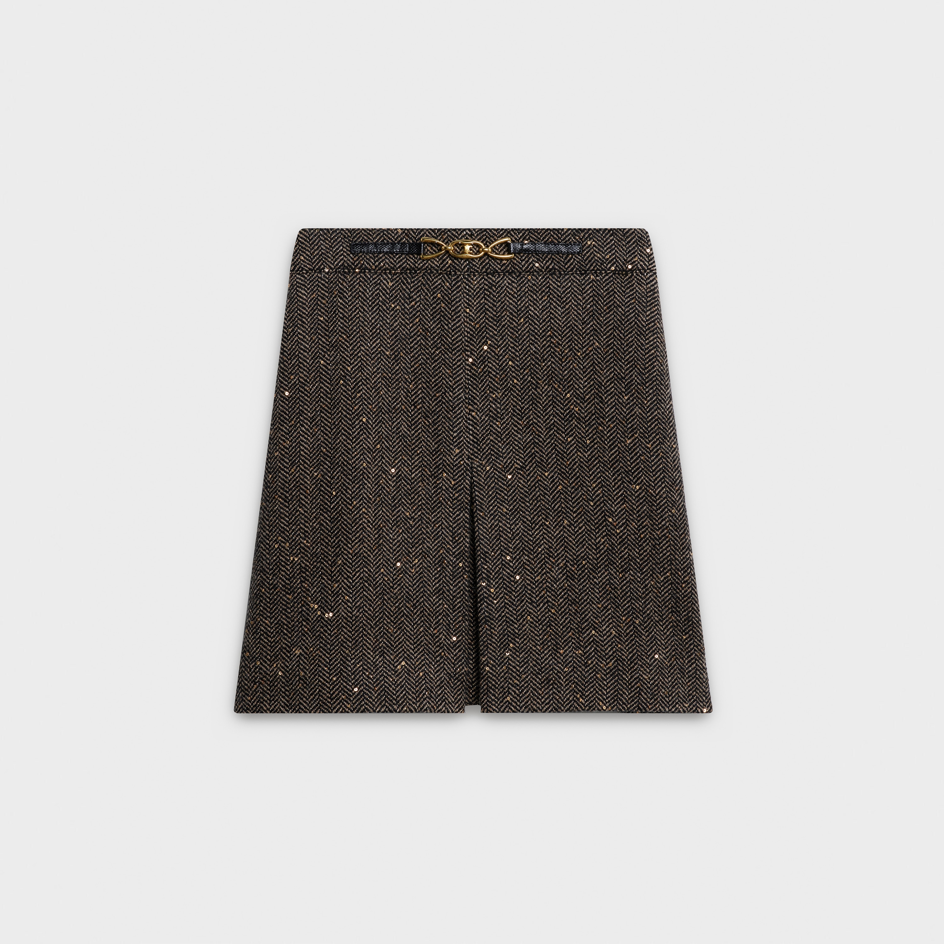 box pleat skirt in herringbone tweed with sequins - null | CELINE