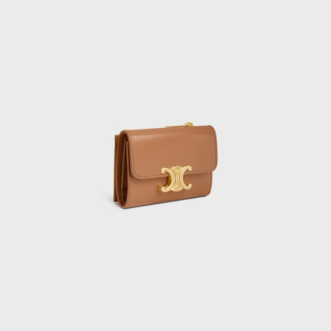 COMPACT WALLET WITH COIN TRIOMPHE IN SHINY CALFSKIN - BRONZE | CELINE