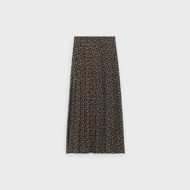 MIDI PLEATED SKIRT IN CRÊPE DE CHINE - null | CELINE