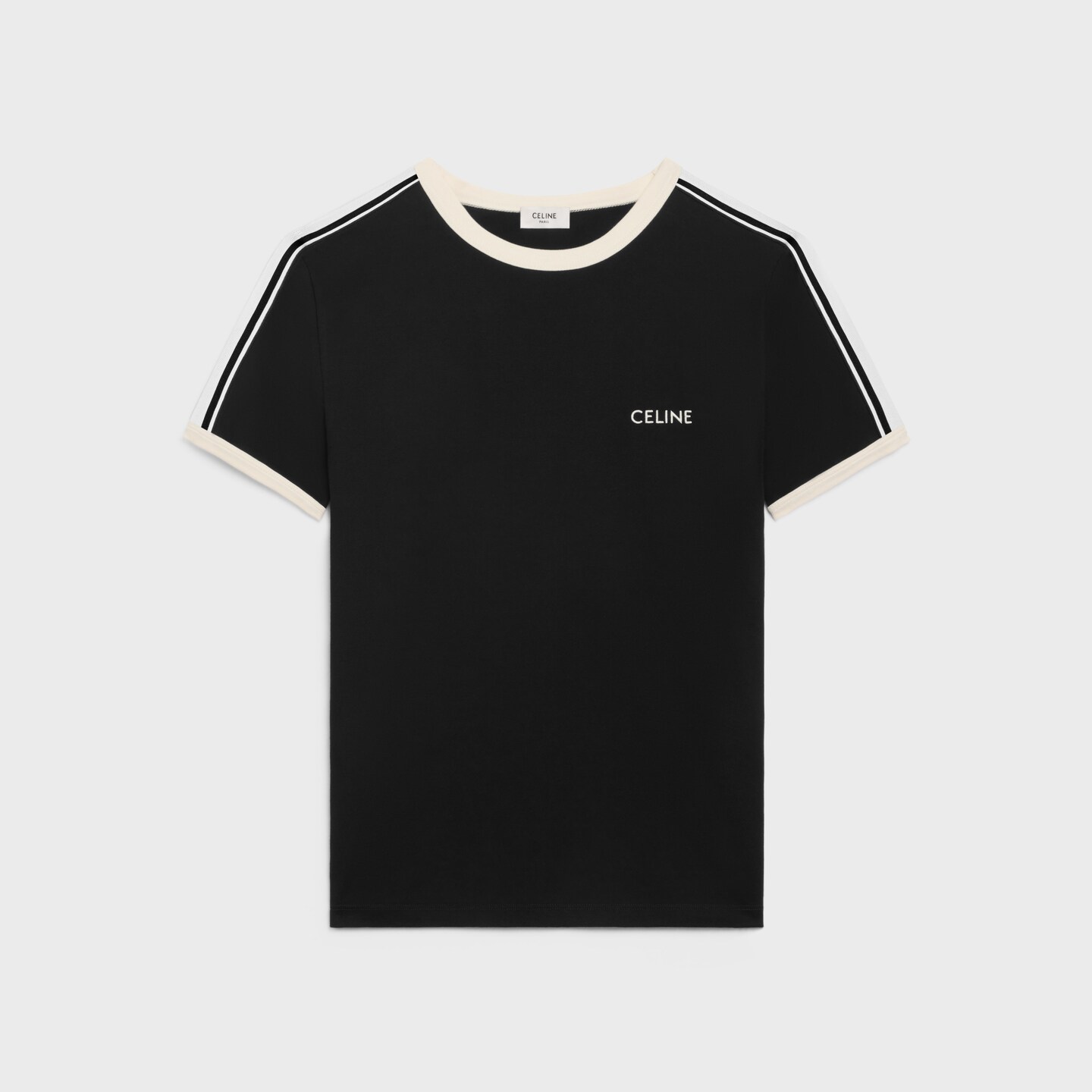 CELINE REGULAR T-SHIRT IN COTTON JERSEY - BLACK / CREAM | CELINE