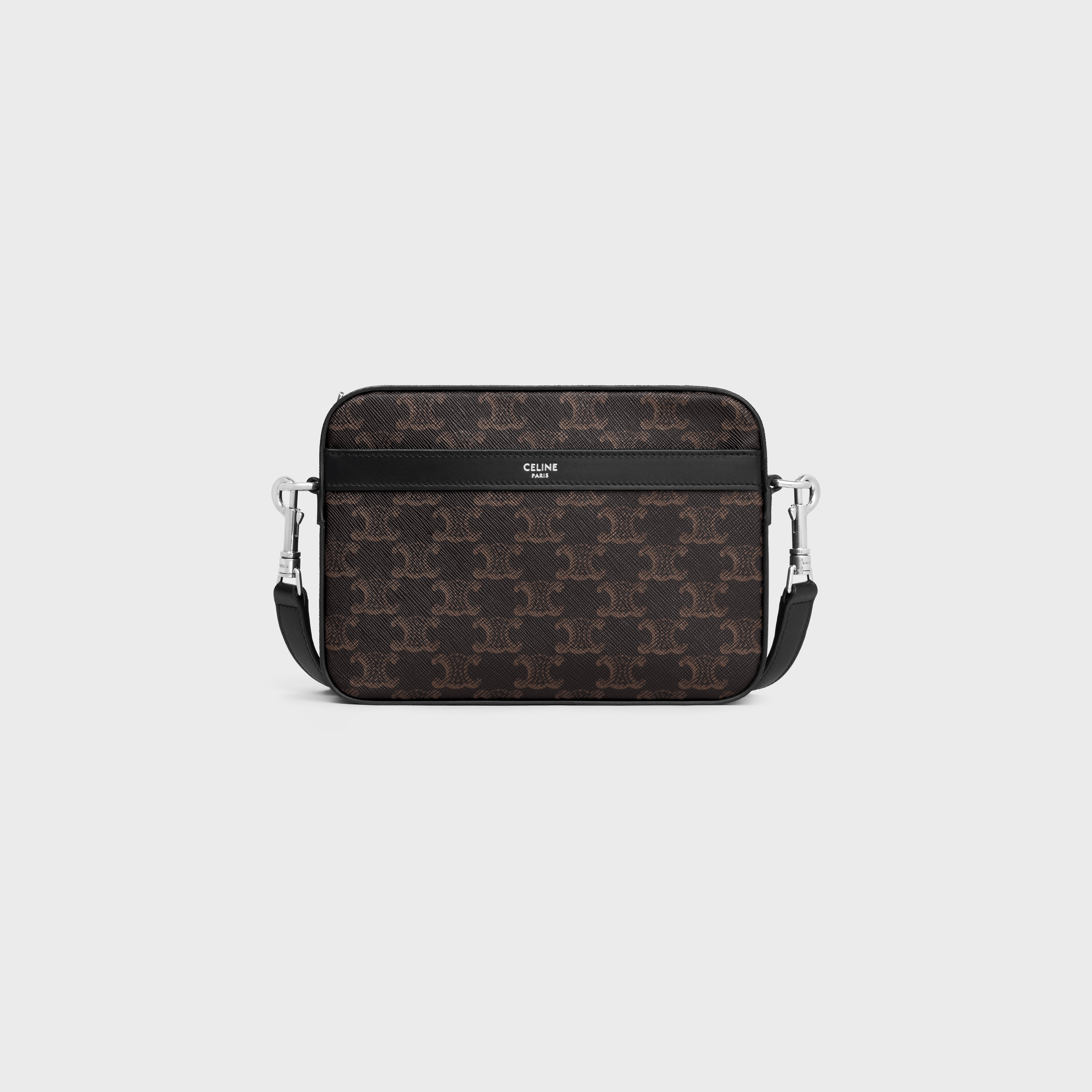 SMALL MESSENGER BAG IN TRIOMPHE CANVAS AND CALFSKIN - BLACK | CELINE