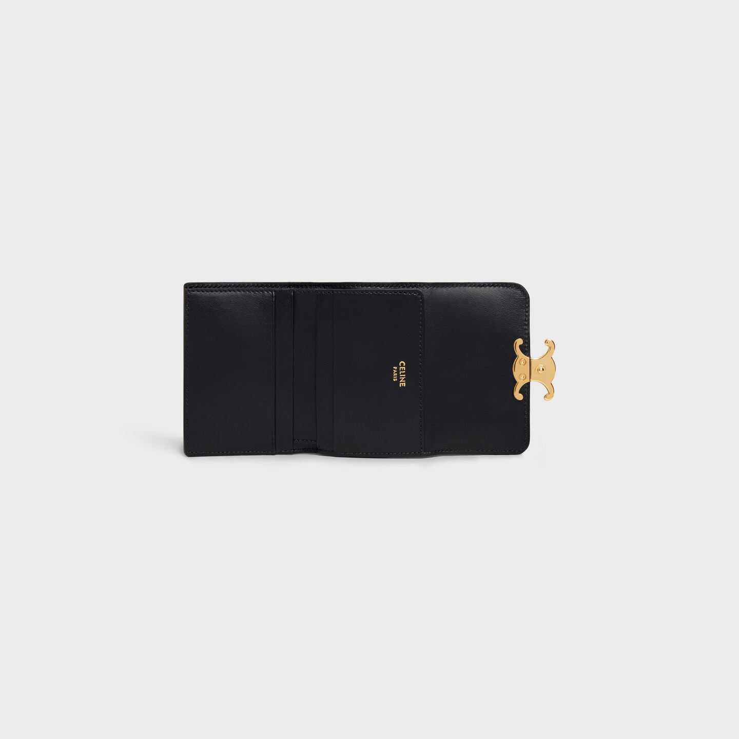 COMPACT WALLET WITH COIN TRIOMPHE IN SHINY CALFSKIN - BLACK | CELINE