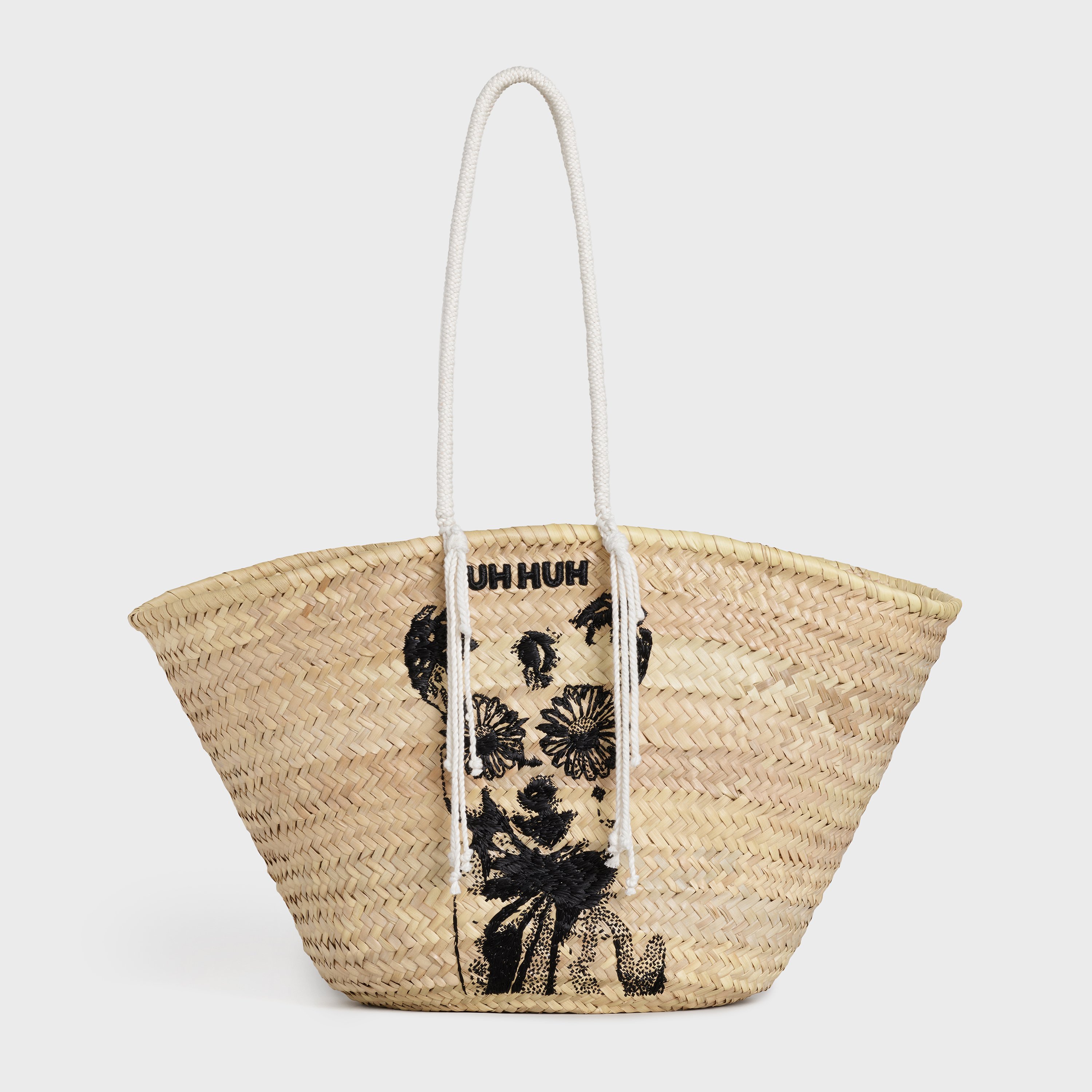 Celine Classic panier Grande em Ráfia com Bordado "UH HUH" de Carlos ...