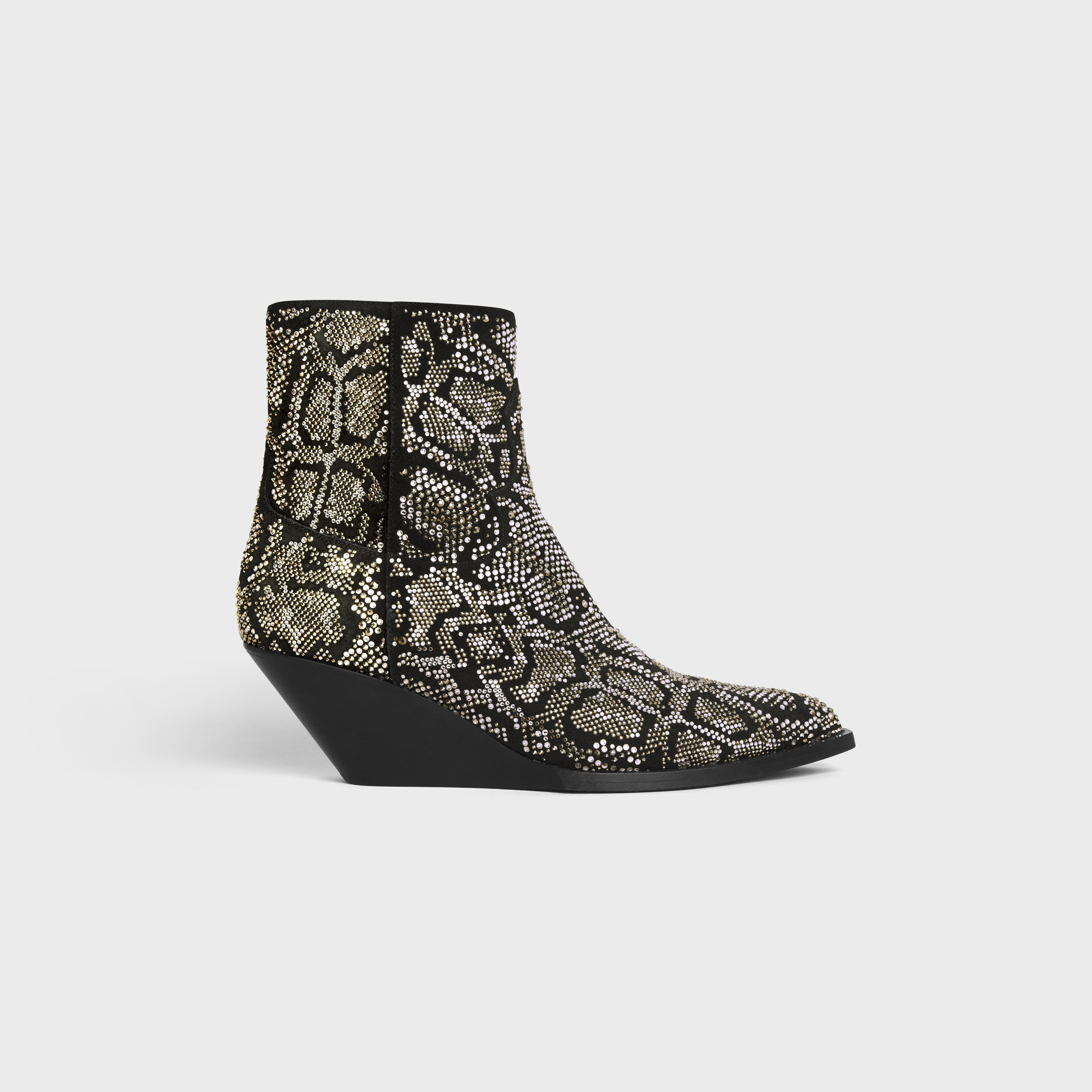 CELINE MOON ZIPPED BOOTS STRASSED ALL OVER in SUEDE CALFSKIN AND STRASS ...