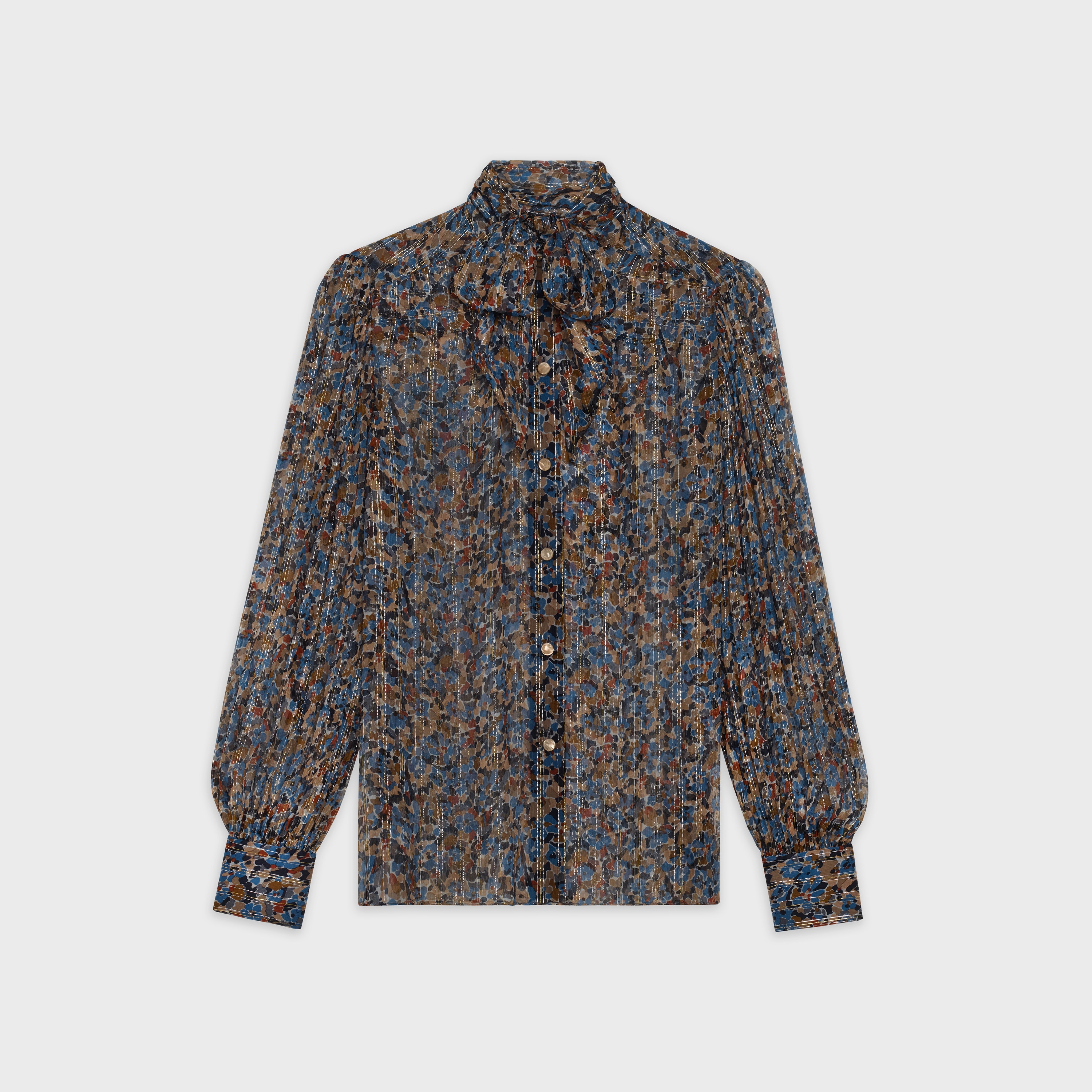 LAVALIERE BLOUSE IN PRINTED SILK LAMÉ - null | CELINE