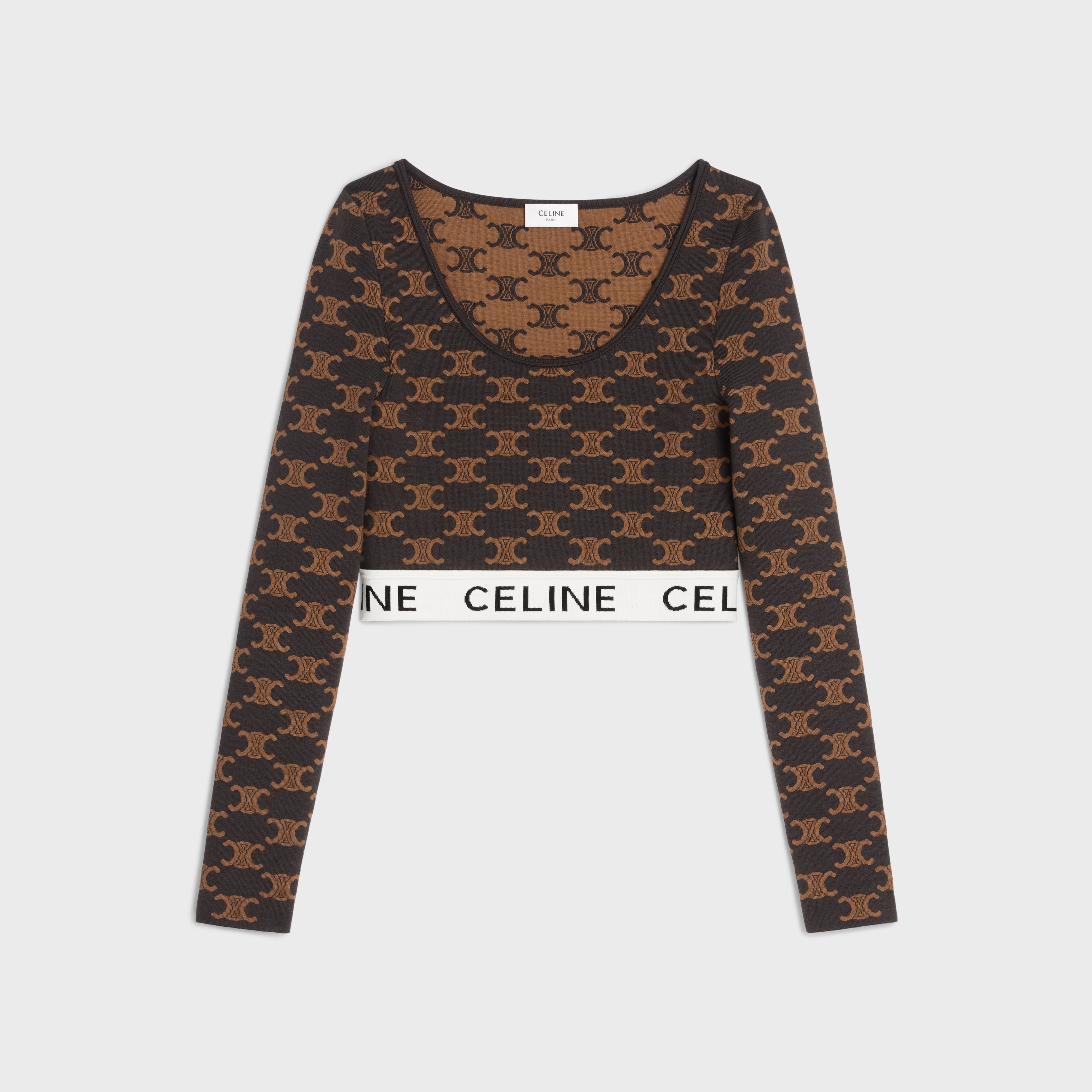 CELINE CROP TOP IN MONOGRAM SILK COTTON - BROWN | CELINE