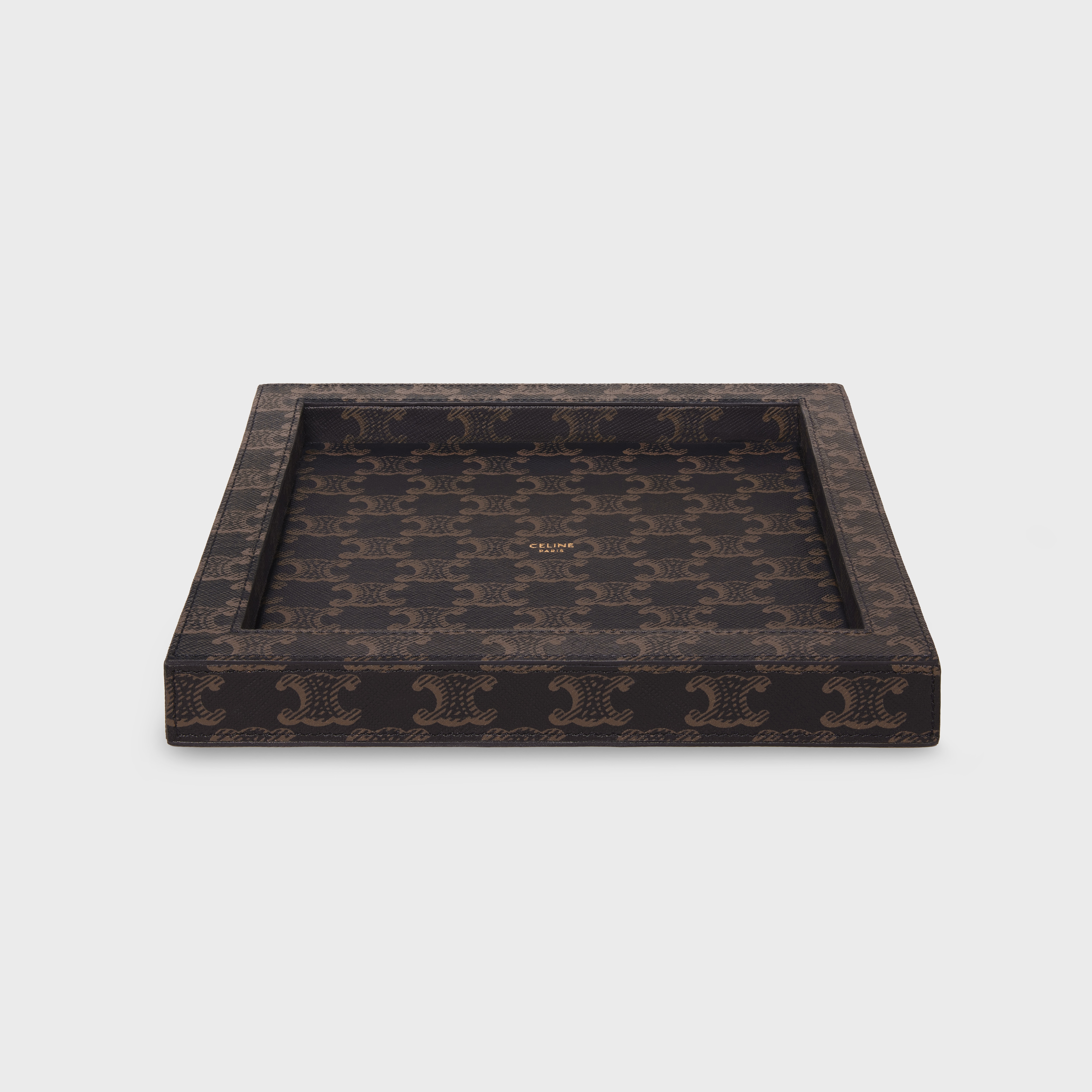 SQUARED TRAY IN LAMBSKIN WITH TRIOMPHE CANVAS PRINT - BLACK / TAN | CELINE