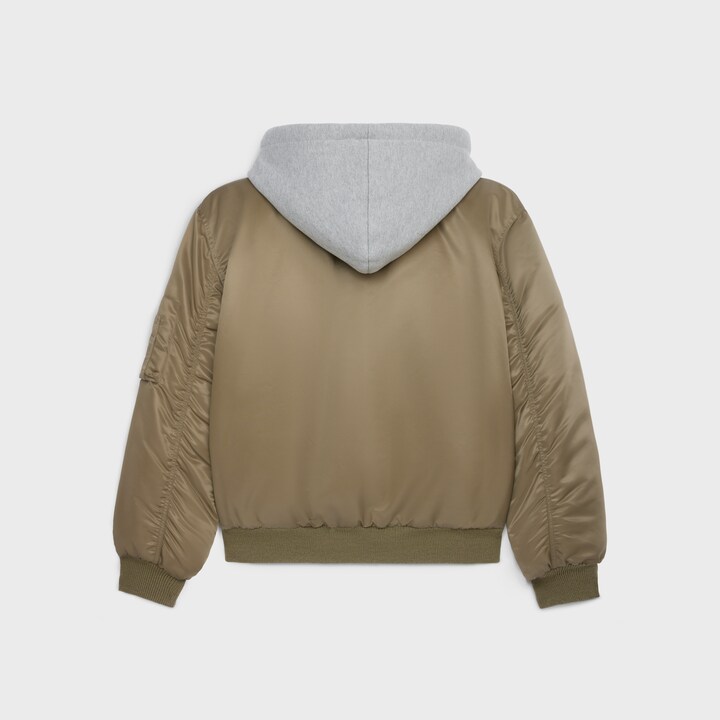 CELINE HOODED BOMBER JACKET IN NYLON TWILL - KAKI LIGHT | CELINE