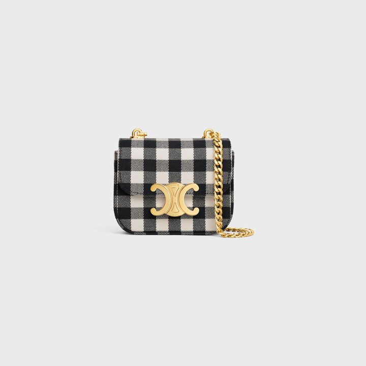 MINI CHAIN CLAUDE IN VICHY TEXTILE AND CALFSKIN - | CELINE