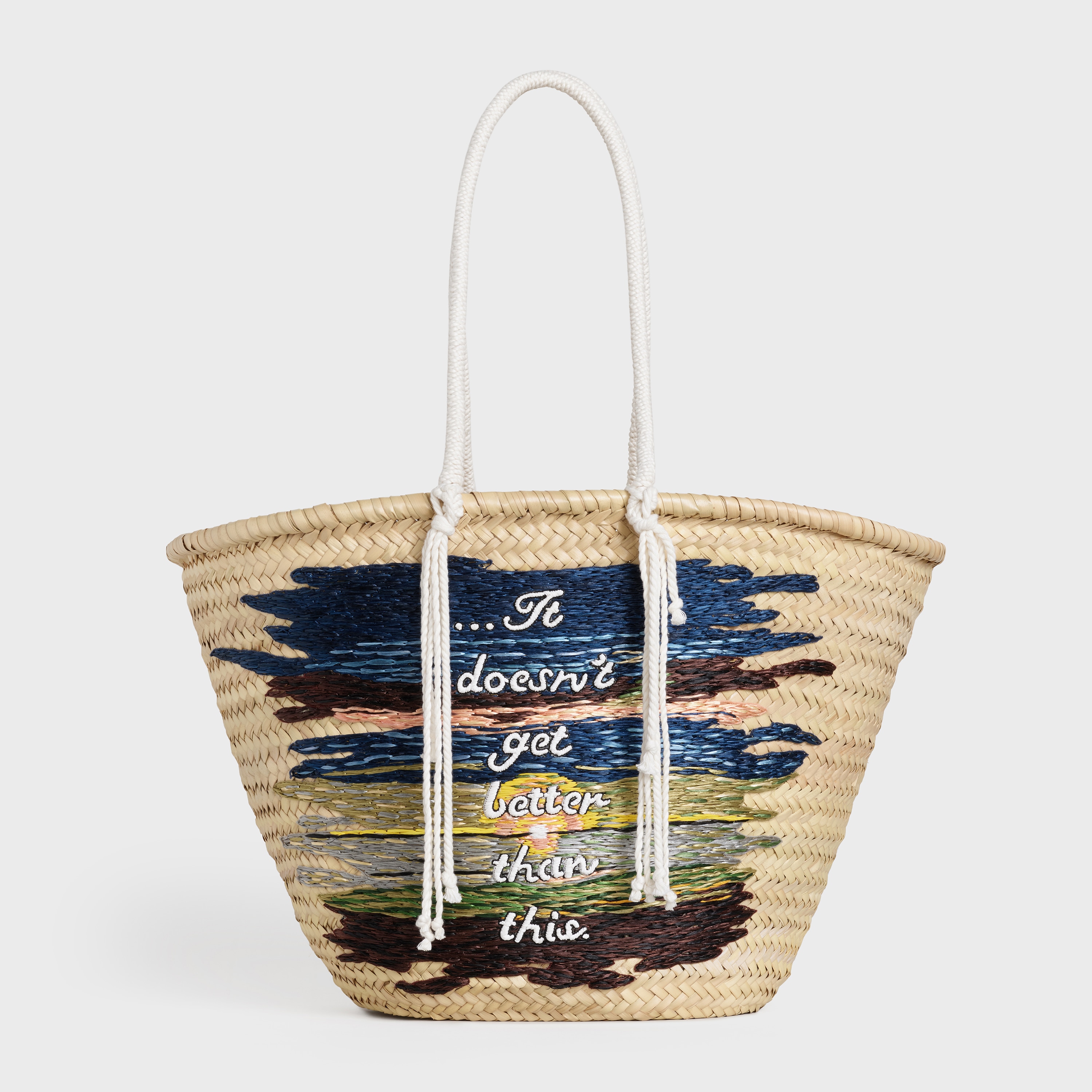 Large Celine Classic Panier in Raffia with David Kramer "Until Tomorrow ...