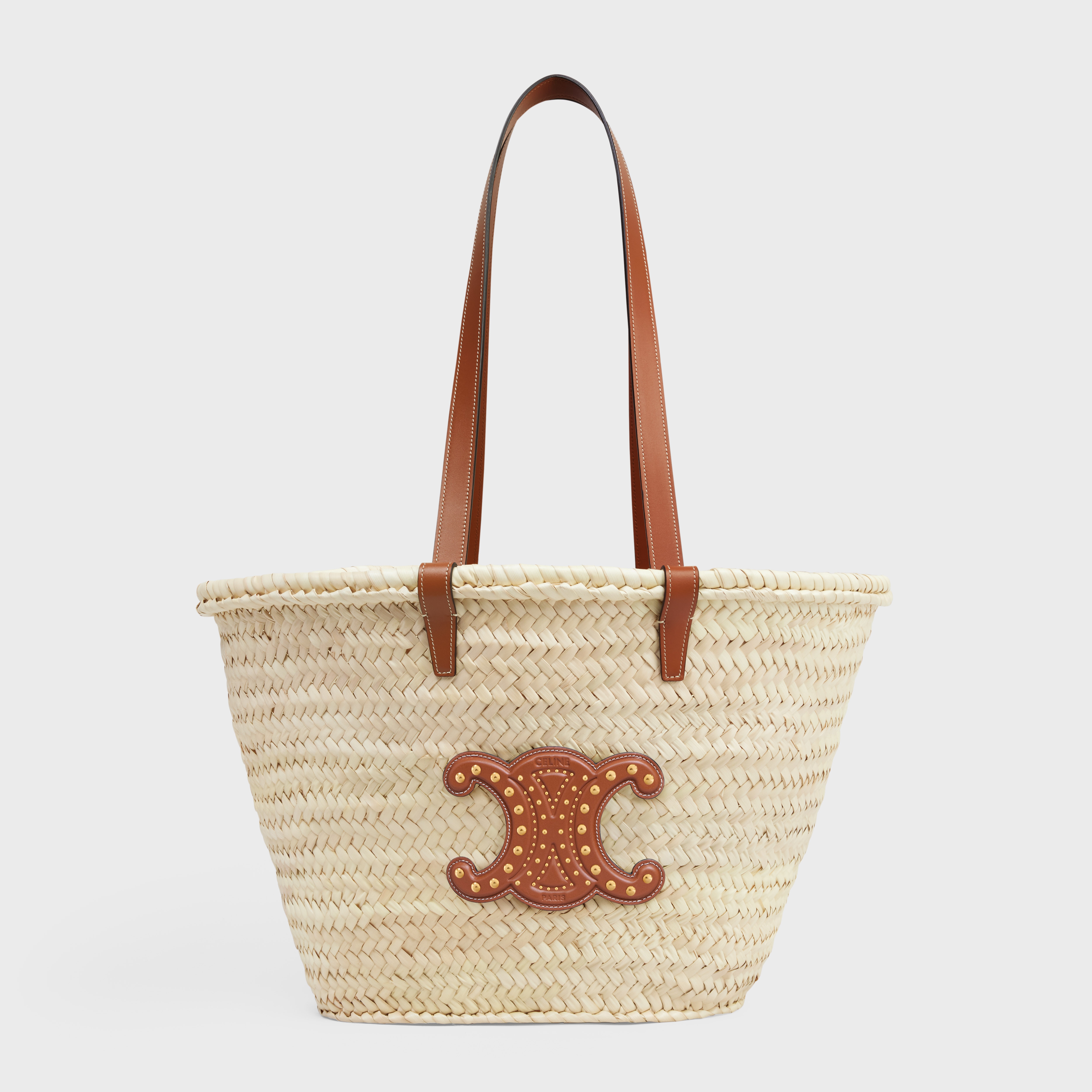 MEDIUM CELINE CLASSIC PANIER IN PALM LEAVES AND CALFSKIN WITH STUDS ...
