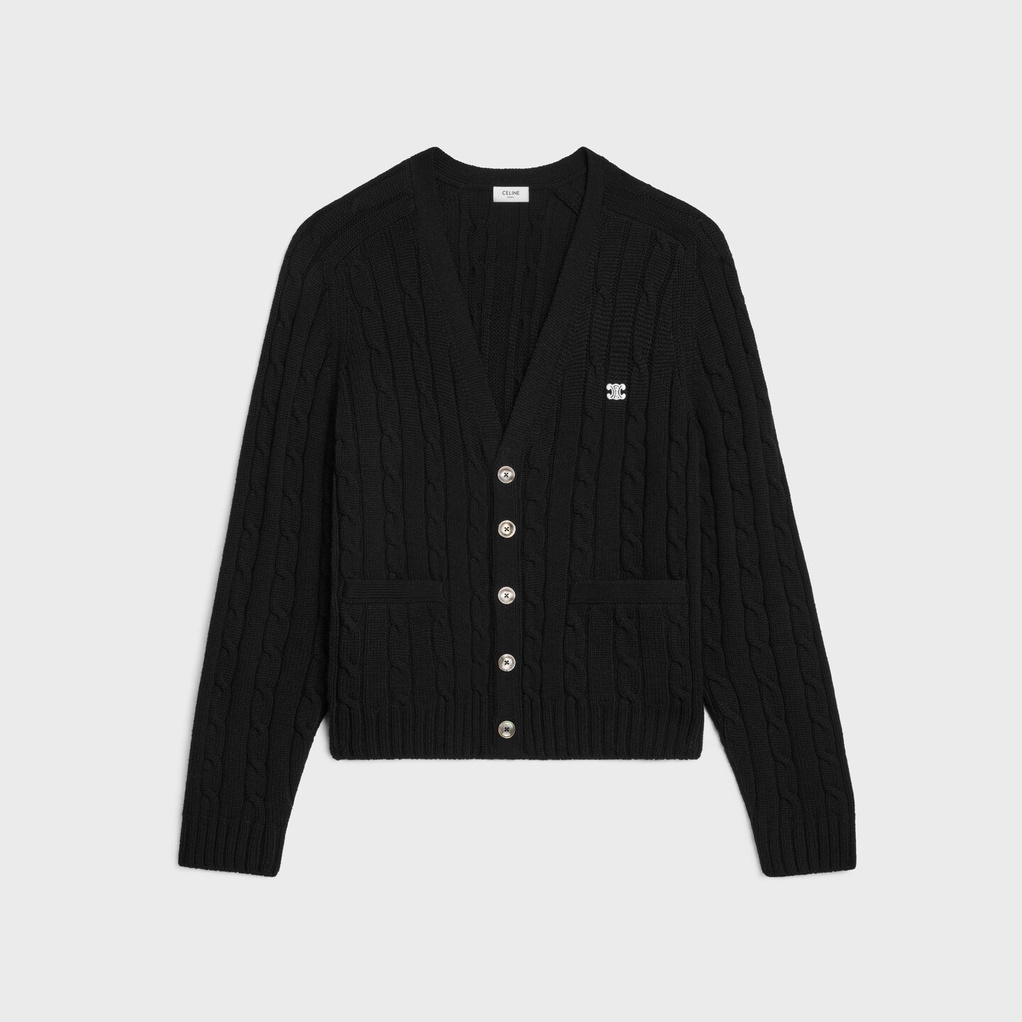 TRIOMPHE CARDIGAN IN CABLE-KNIT CASHMERE - BLACK | CELINE