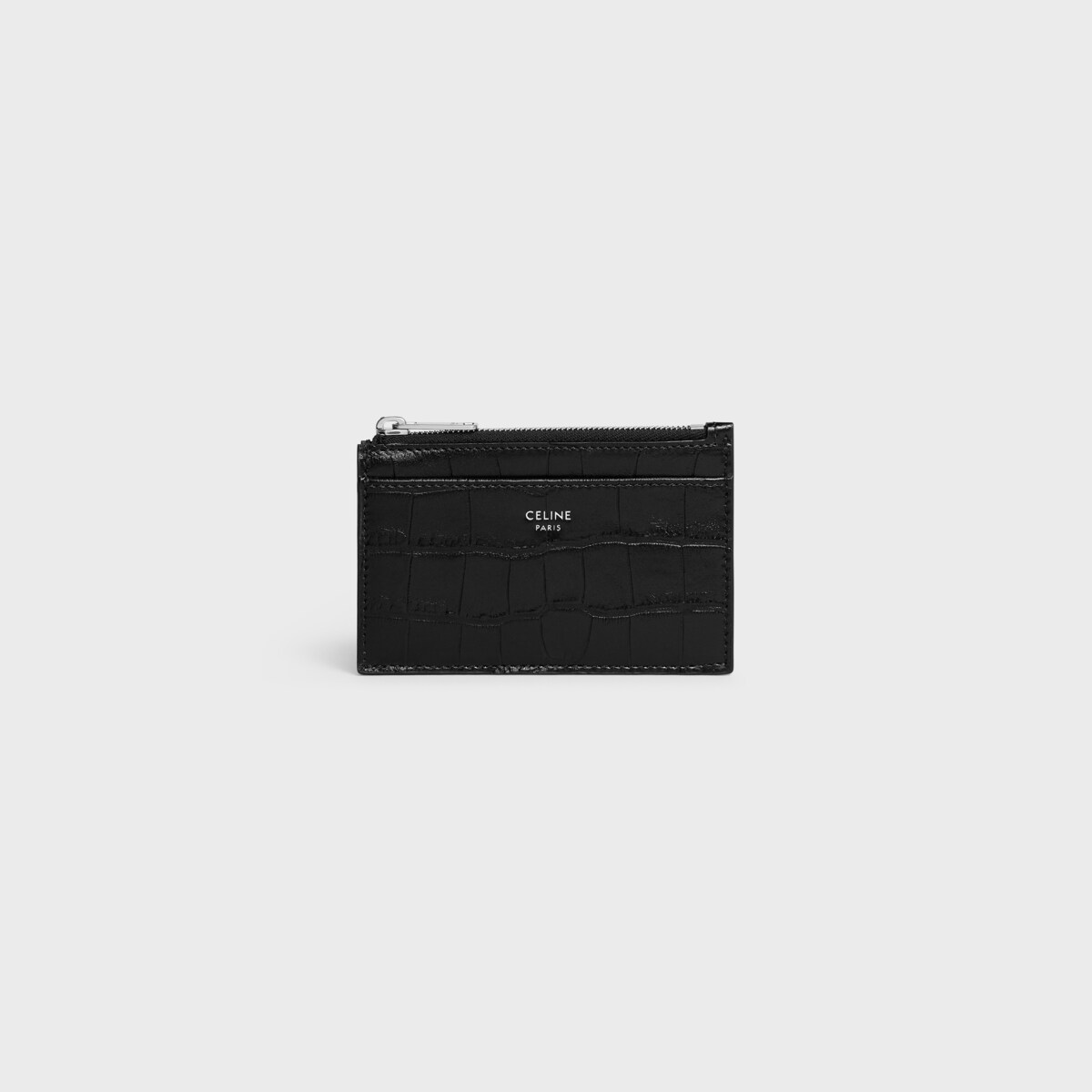 ZIPPED CARD HOLDER IN CROCODILE EMBOSSED CALFSKIN - BLACK | CELINE