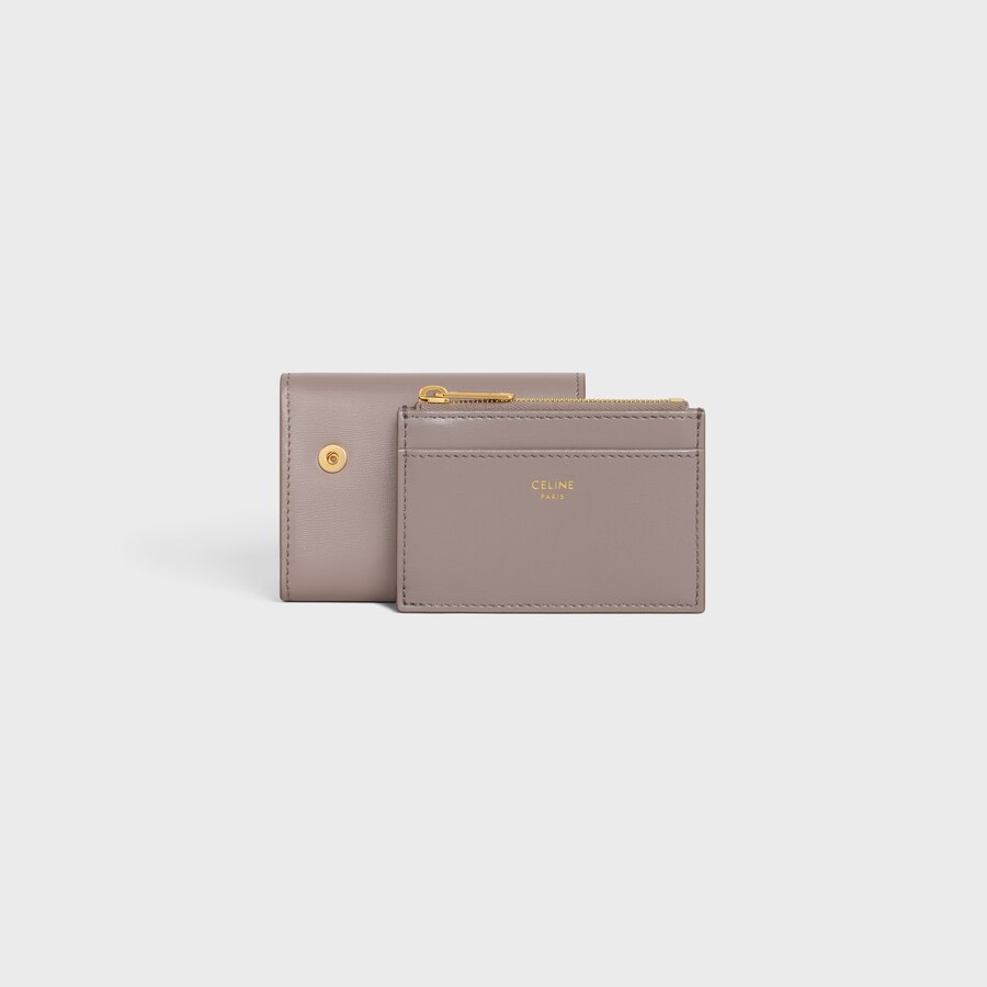 COMPACT WALLET WITH COIN TRIOMPHE IN SHINY CALFSKIN - PEBBLE | CELINE