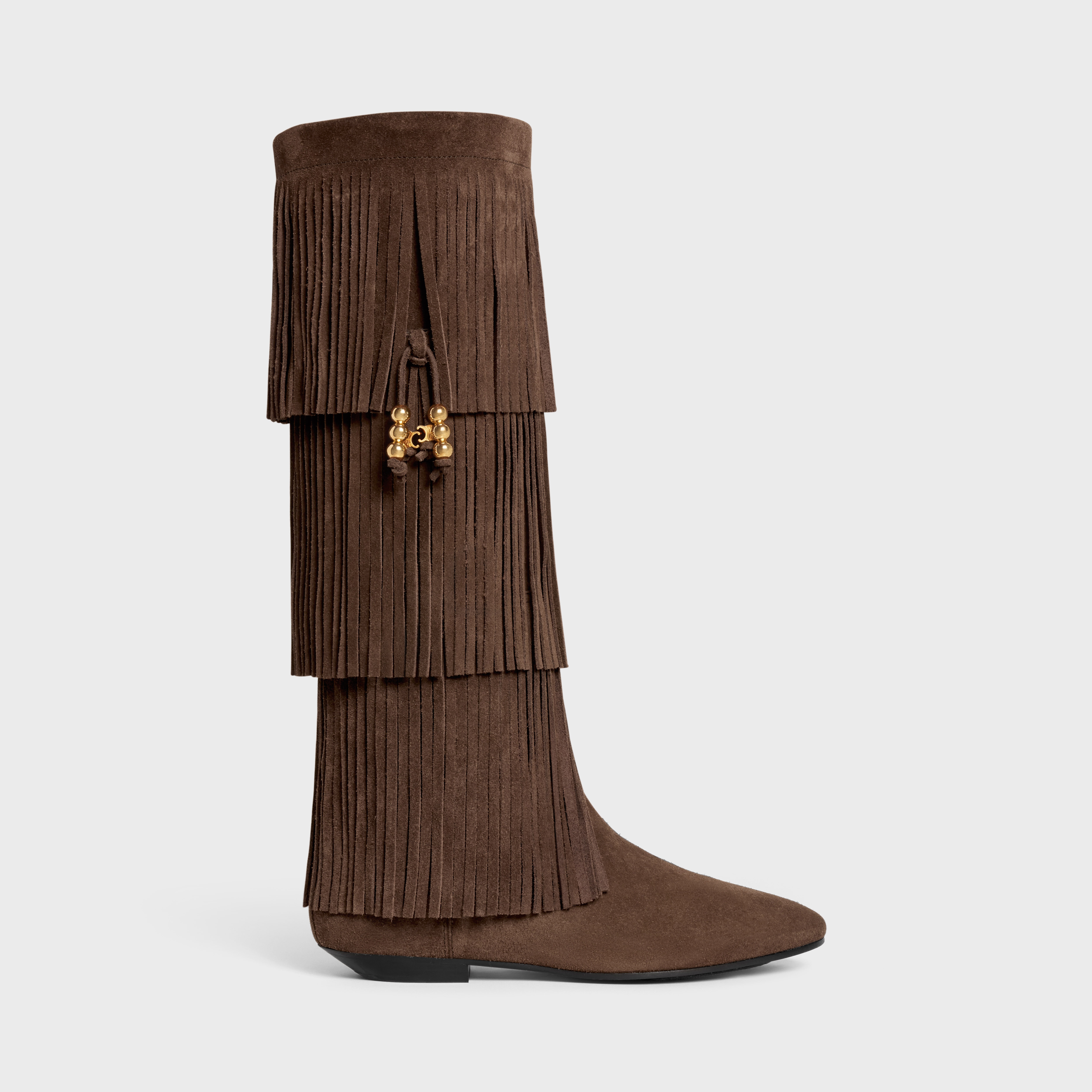 CELINE IRINA HIGH BOOT WITH FRINGES & EMBELLISHED TASSELS IN SUEDE ...