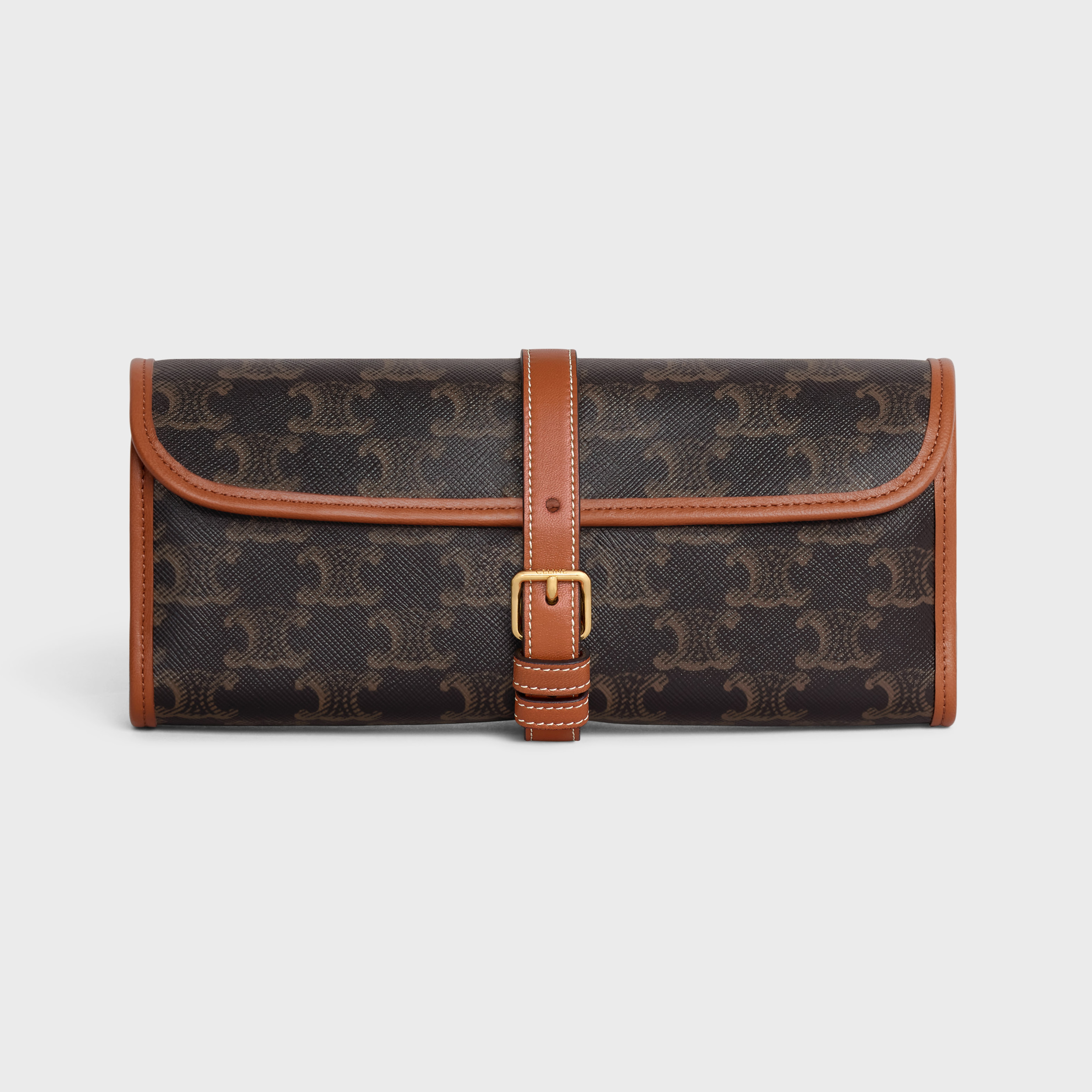 Estuche de dominó de lona Triomphe y piel de cordero - Tostado | CELINE