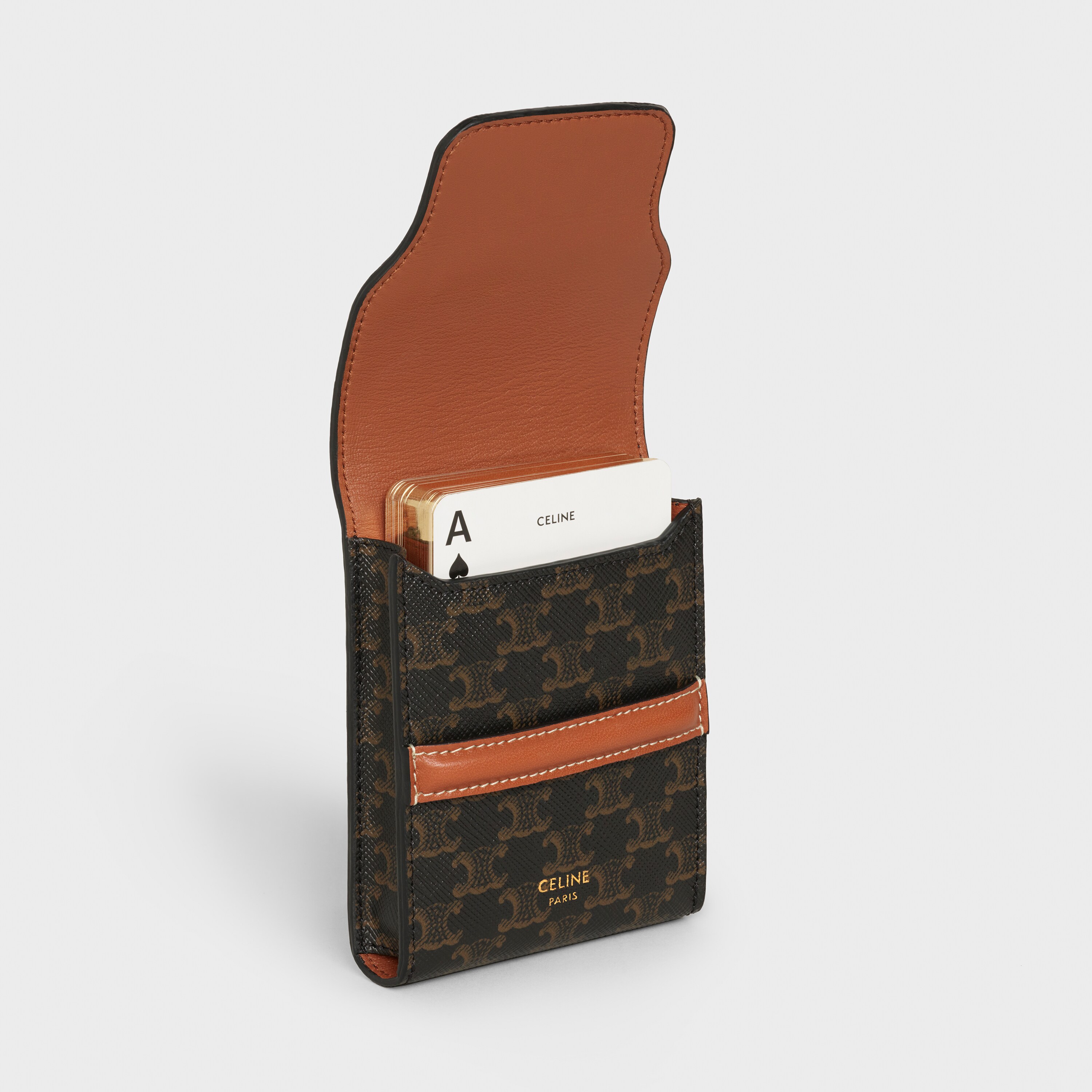 PLAYING CARD CASE IN TRIOMPHE CANVAS AND LAMBSKIN - BLACK / WHITE | CELINE