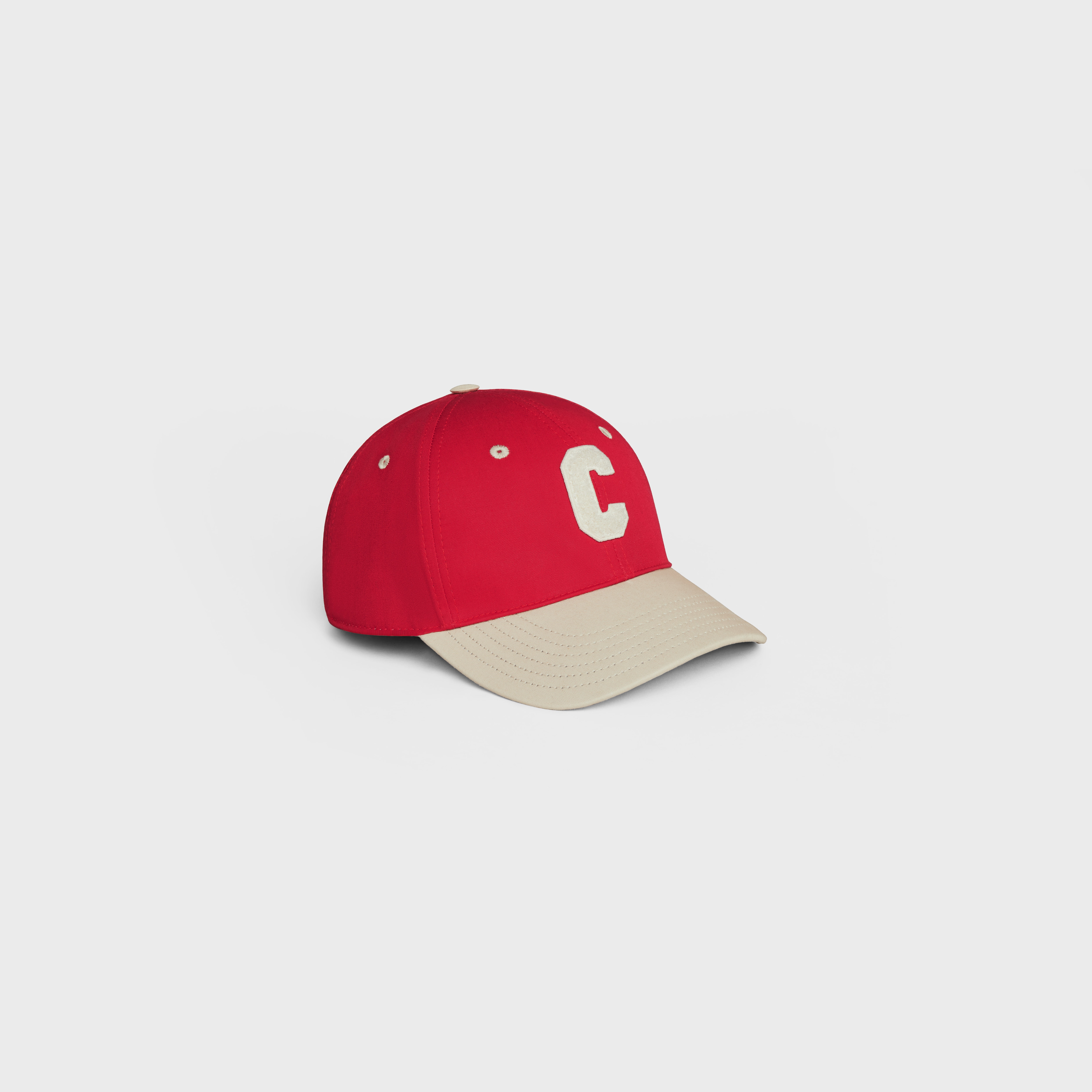 INITIAL BASEBALL CAP IN COTTON - RED / BEIGE | CELINE