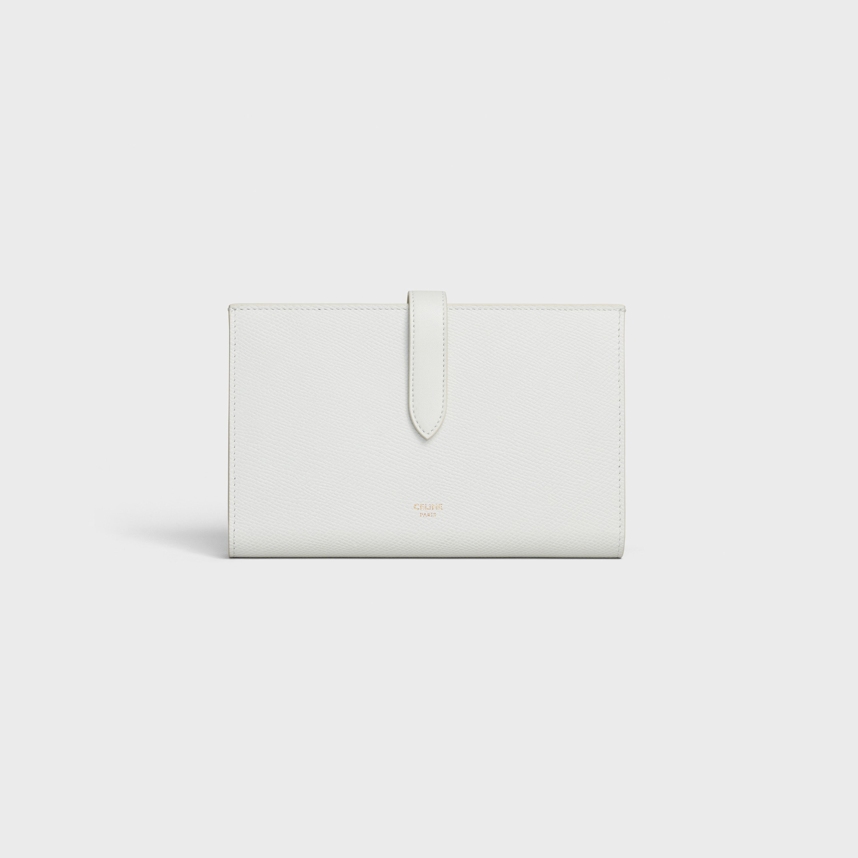 Large strap wallet in Grained calfskin - White | CELINE