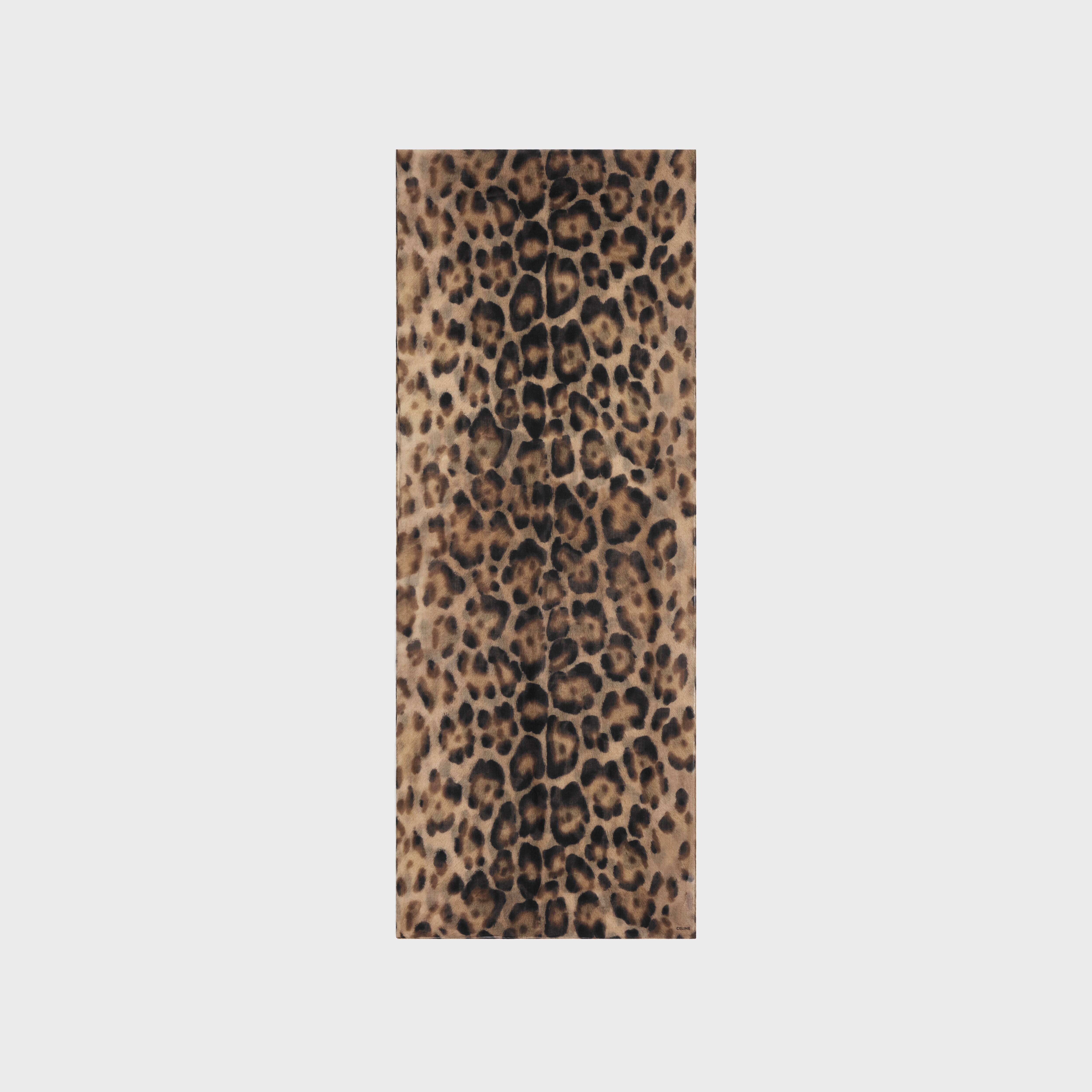stole in leopard-print cashmere muslin - Brun | CELINE