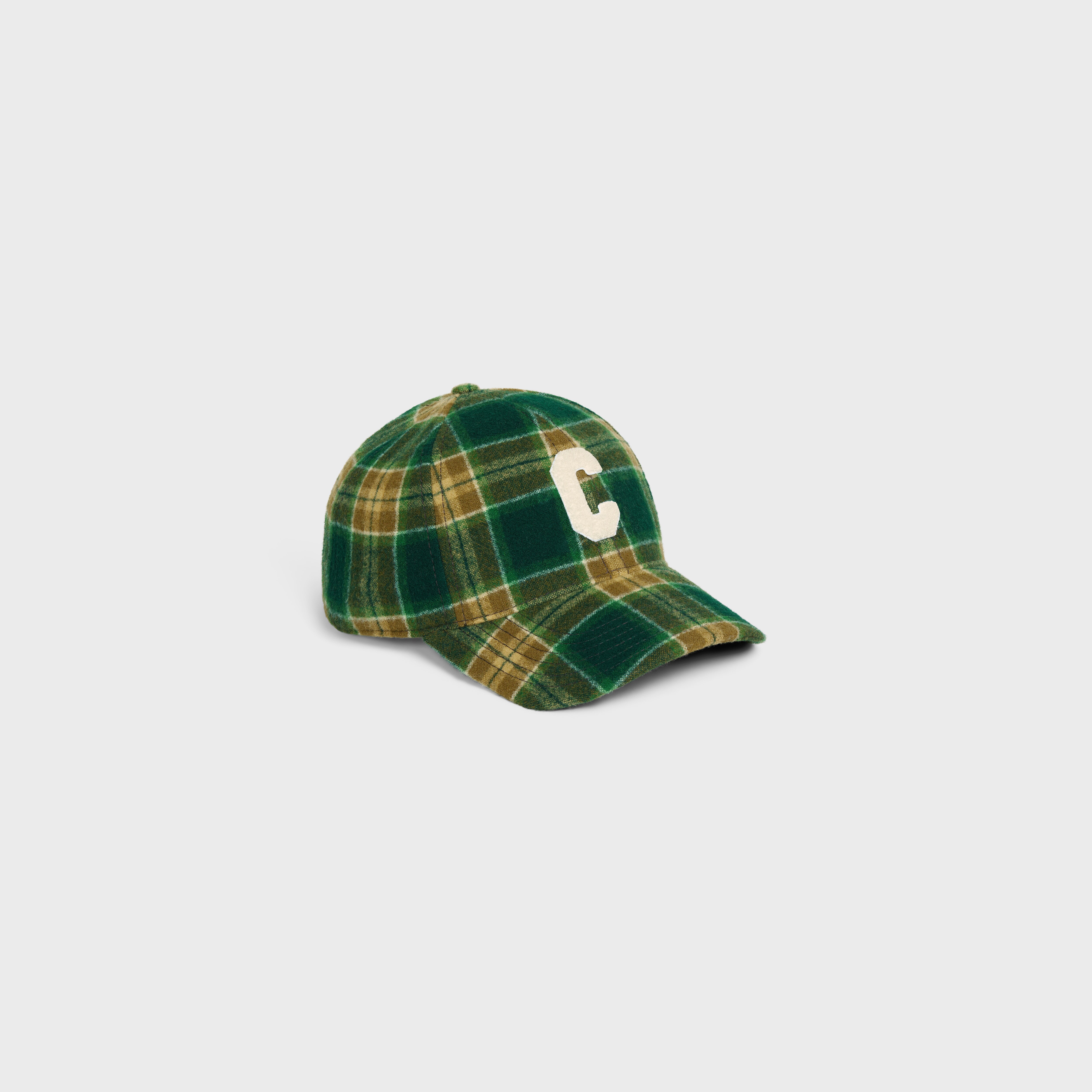 INITIAL SNAPBACK CAP IN CHECKED WOOL - VERT/KAKI/CRAIE | CELINE