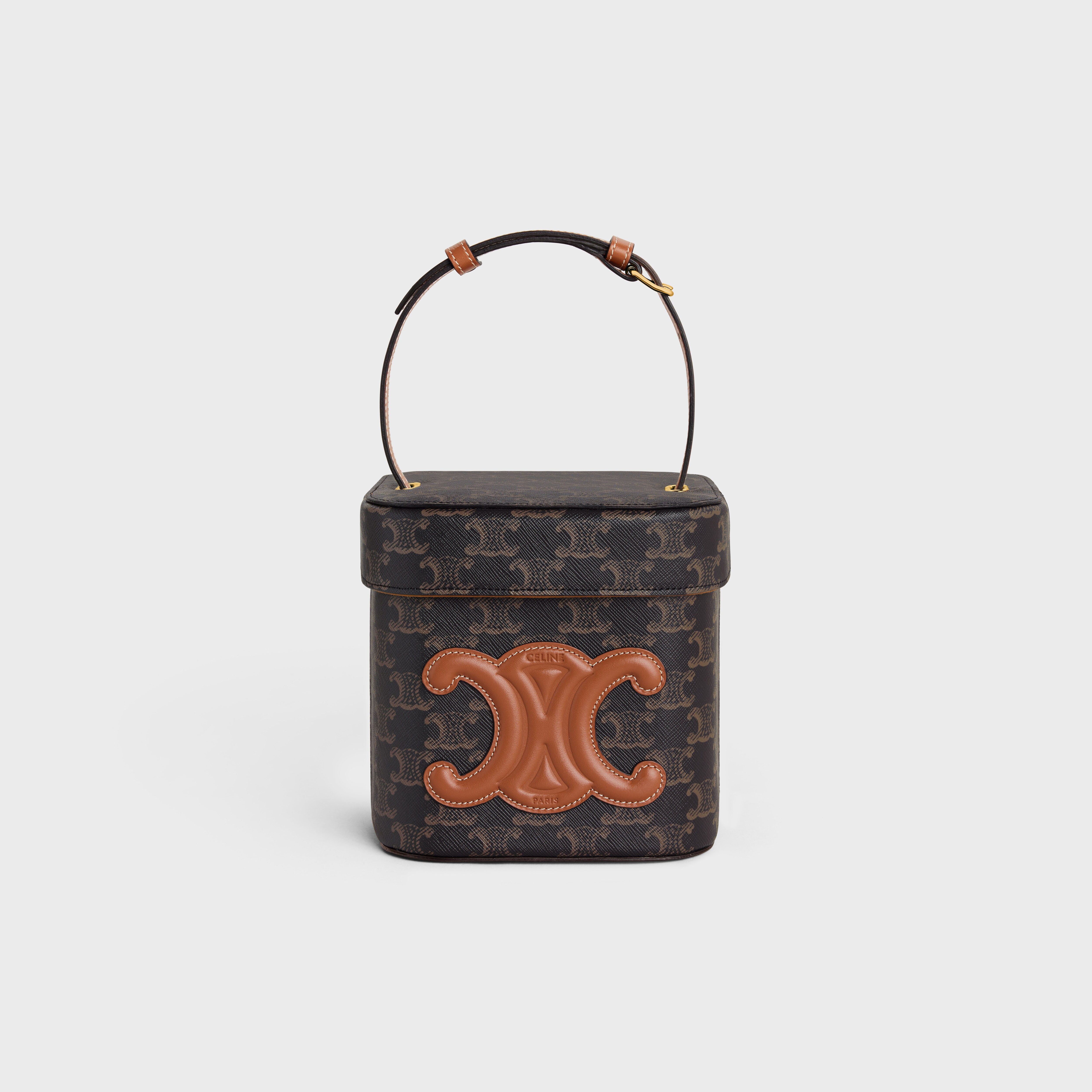 medium box cuir triomphe in TRIOMPHE CANVAS and CALFSKIN - Tan | CELINE