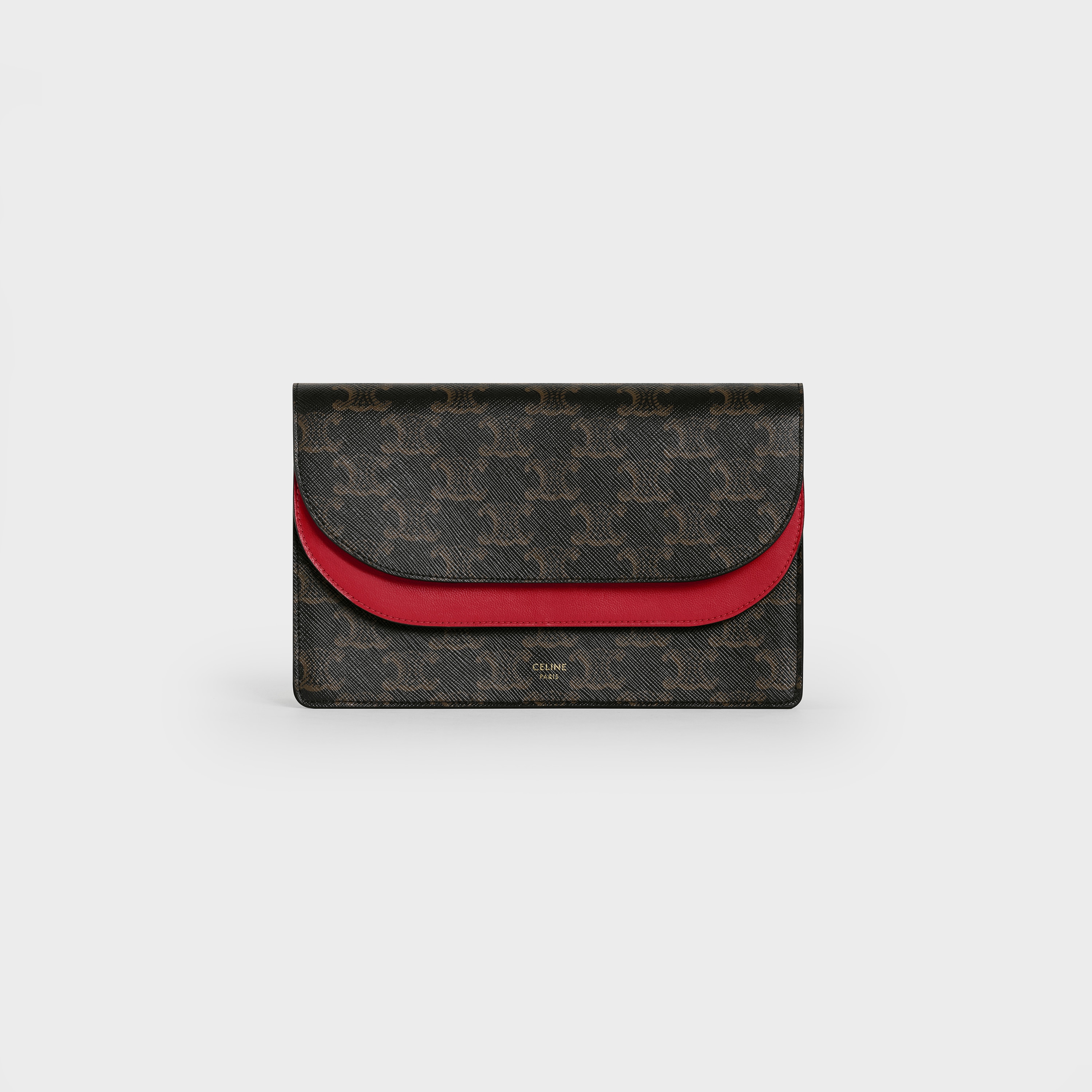 WALLET ON STRAP IN TRIOMPHE CANVAS AND LAMBSKIN - RED | CELINE