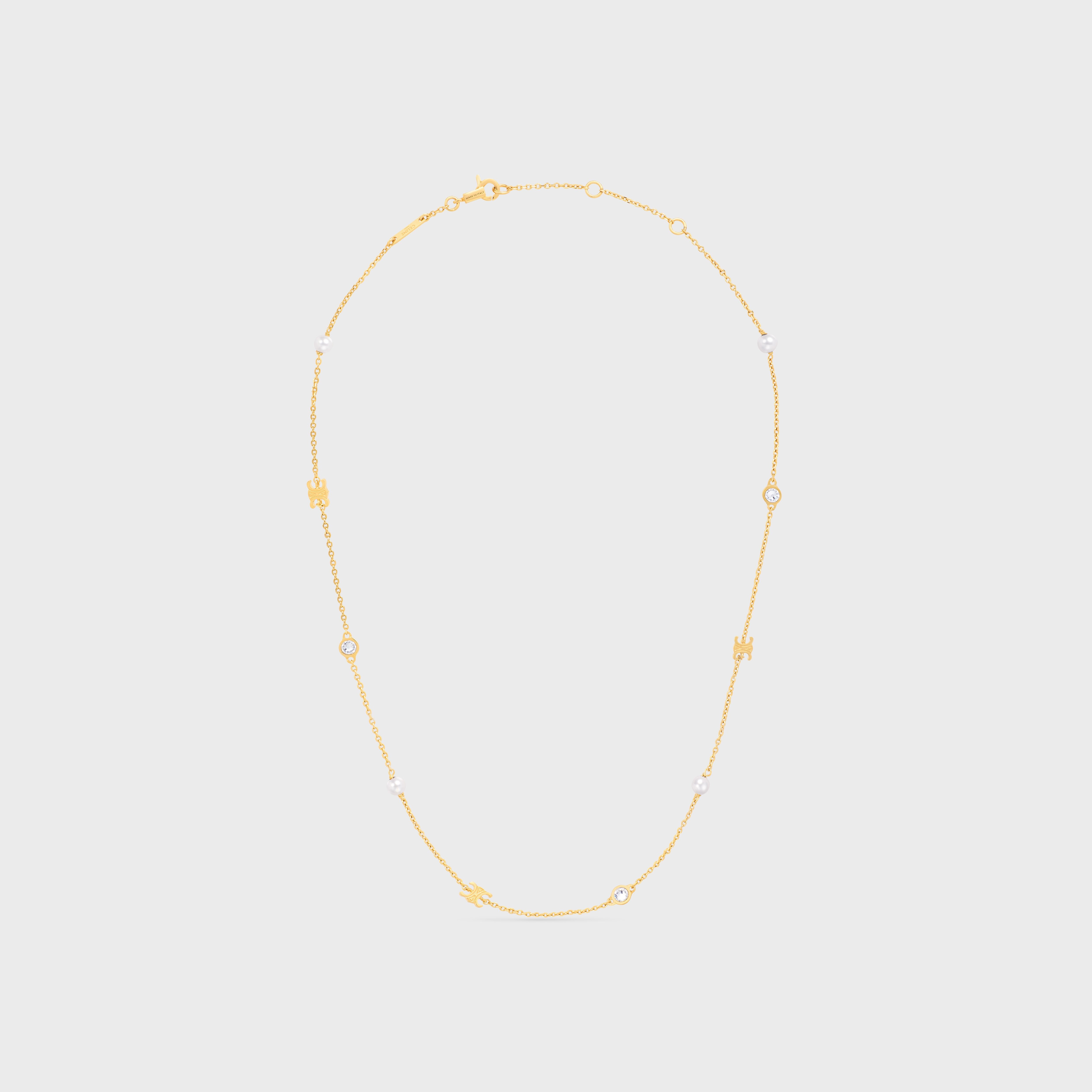 LES PERLES CELINE NECKLACE IN STRASS, RESIN PEARLS AND BRASS WITH GOLD ...