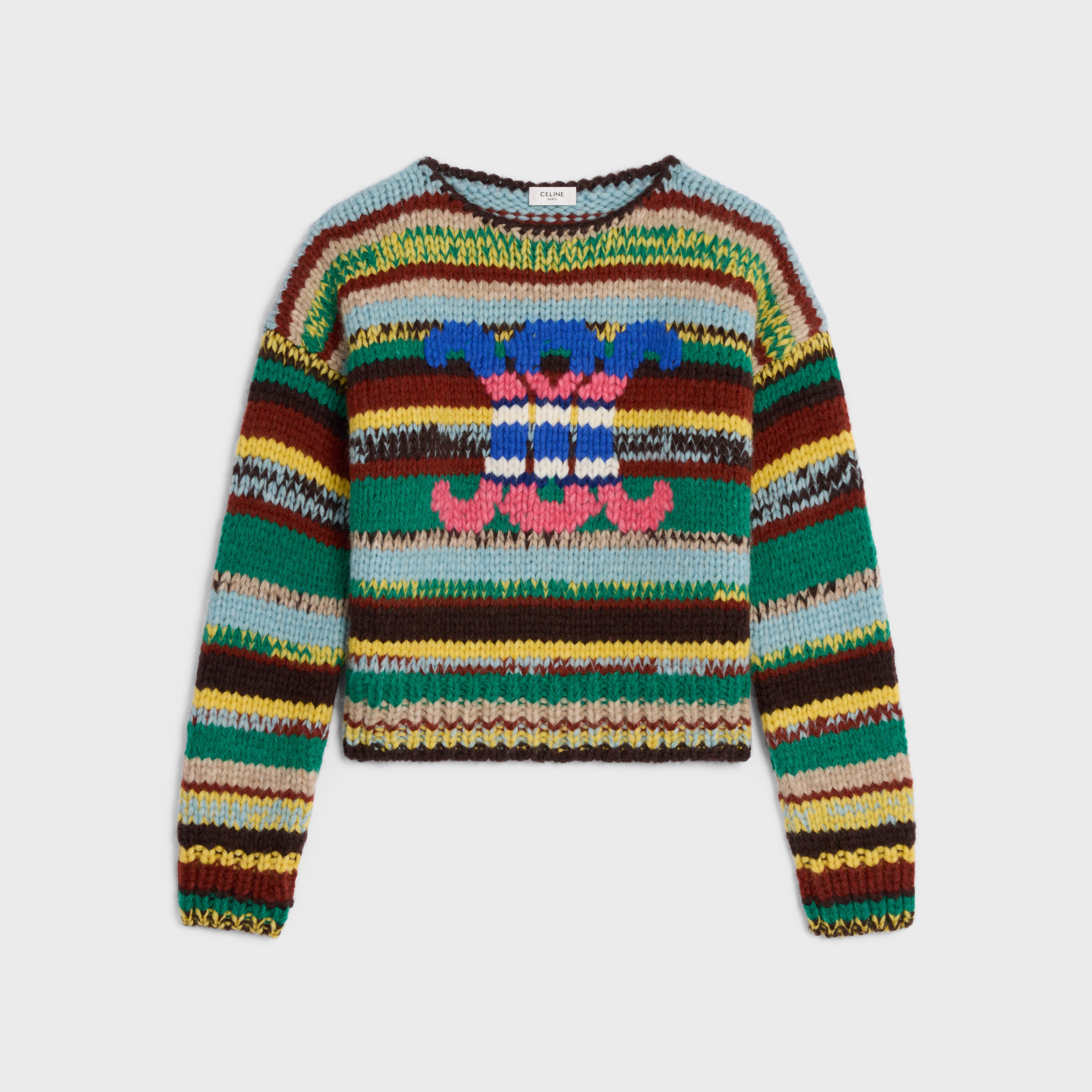 PULL COL ROND LAINE ALPAGA MOULINÉ - | CELINE