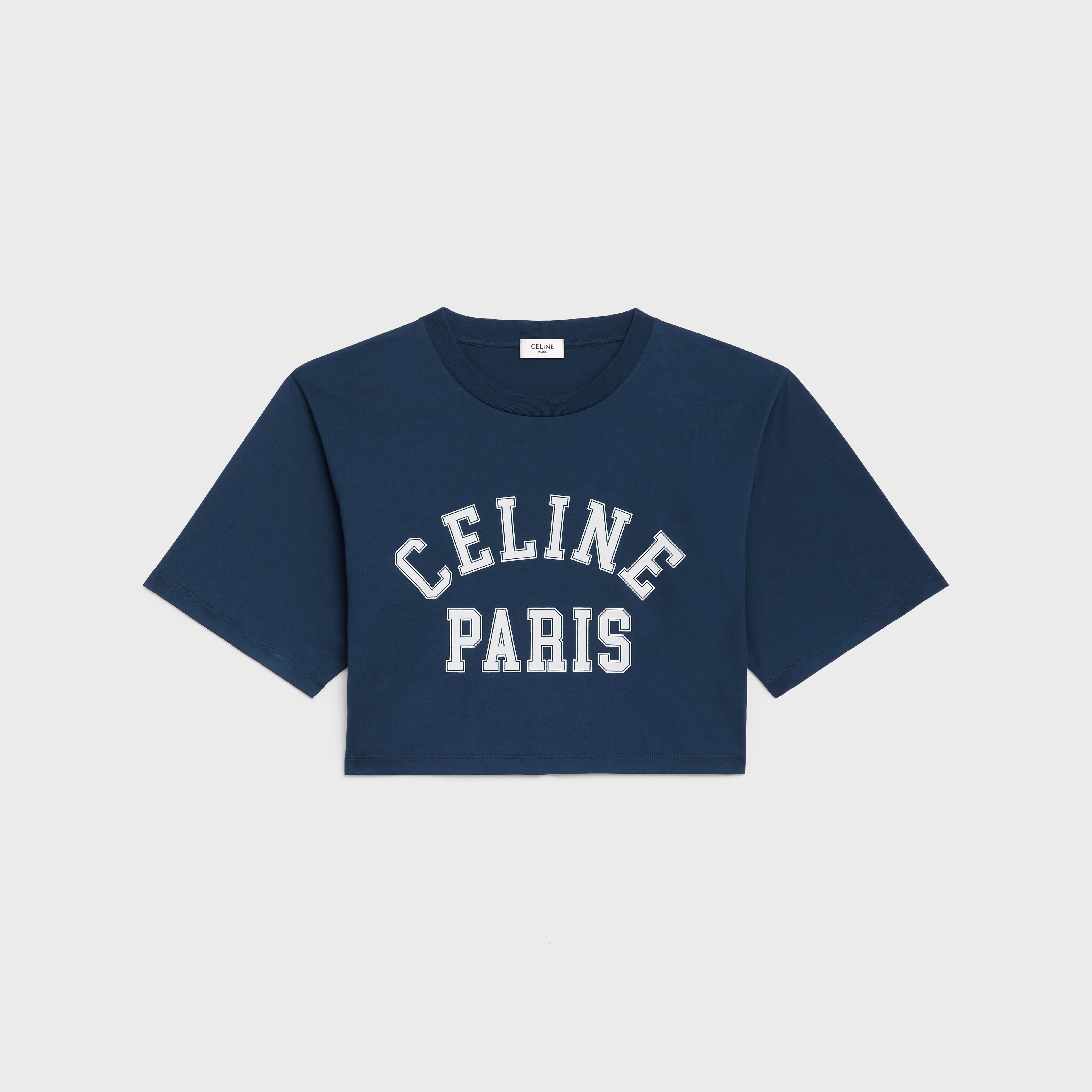 CROPPED CELINE T-SHIRT IN COTTON JERSEY - bright navy / off white ...