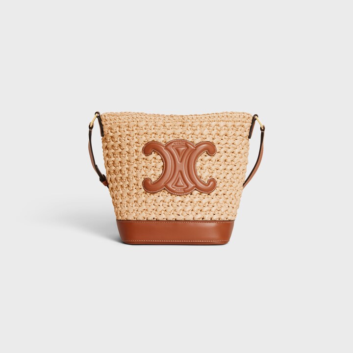SMALL BUCKET IN RAFFIA AND CALFSKIN - NATURAL / TAN | CELINE
