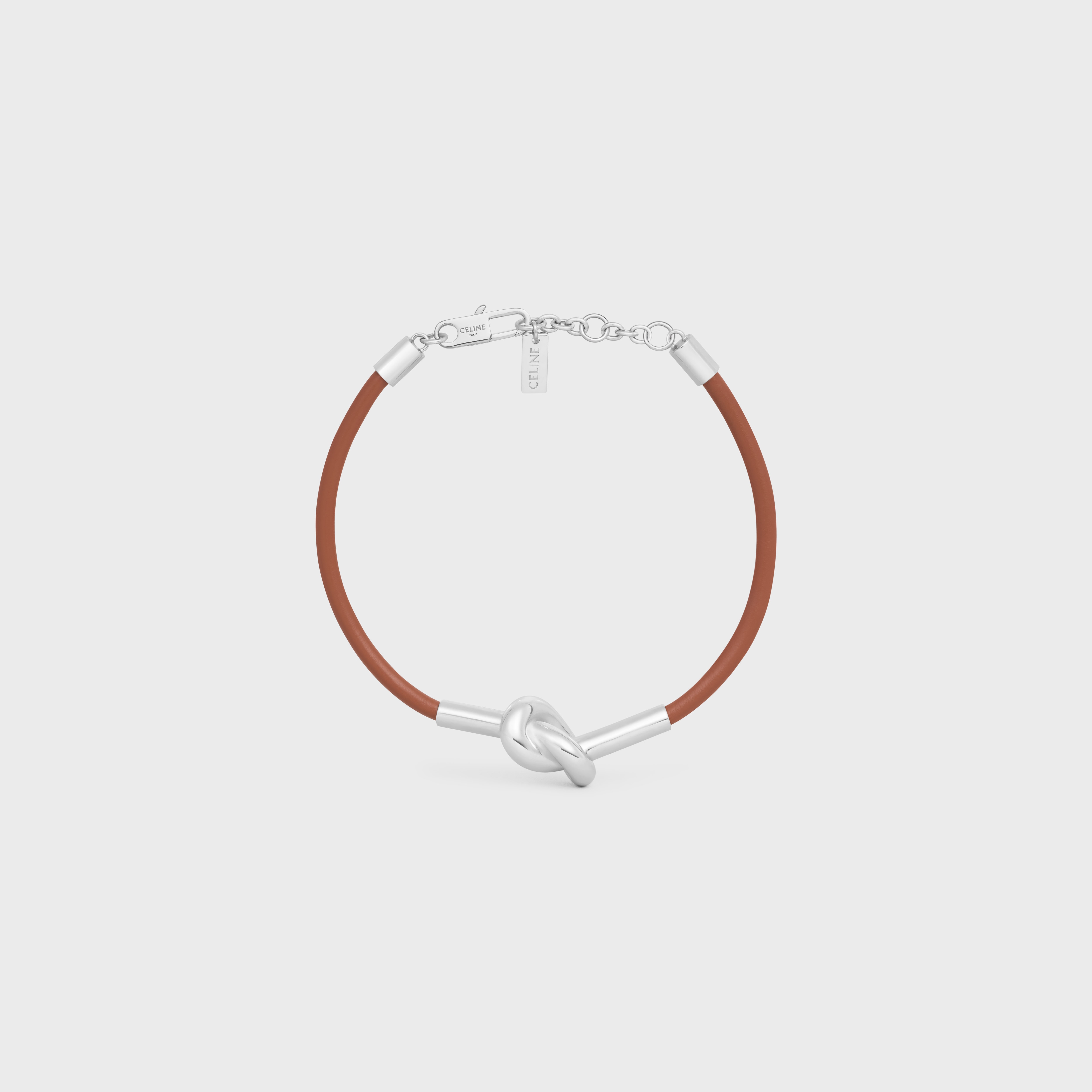 Knot Bracelet in Calfskin and Brass with Rhodium Finish - TAN / SILVER ...