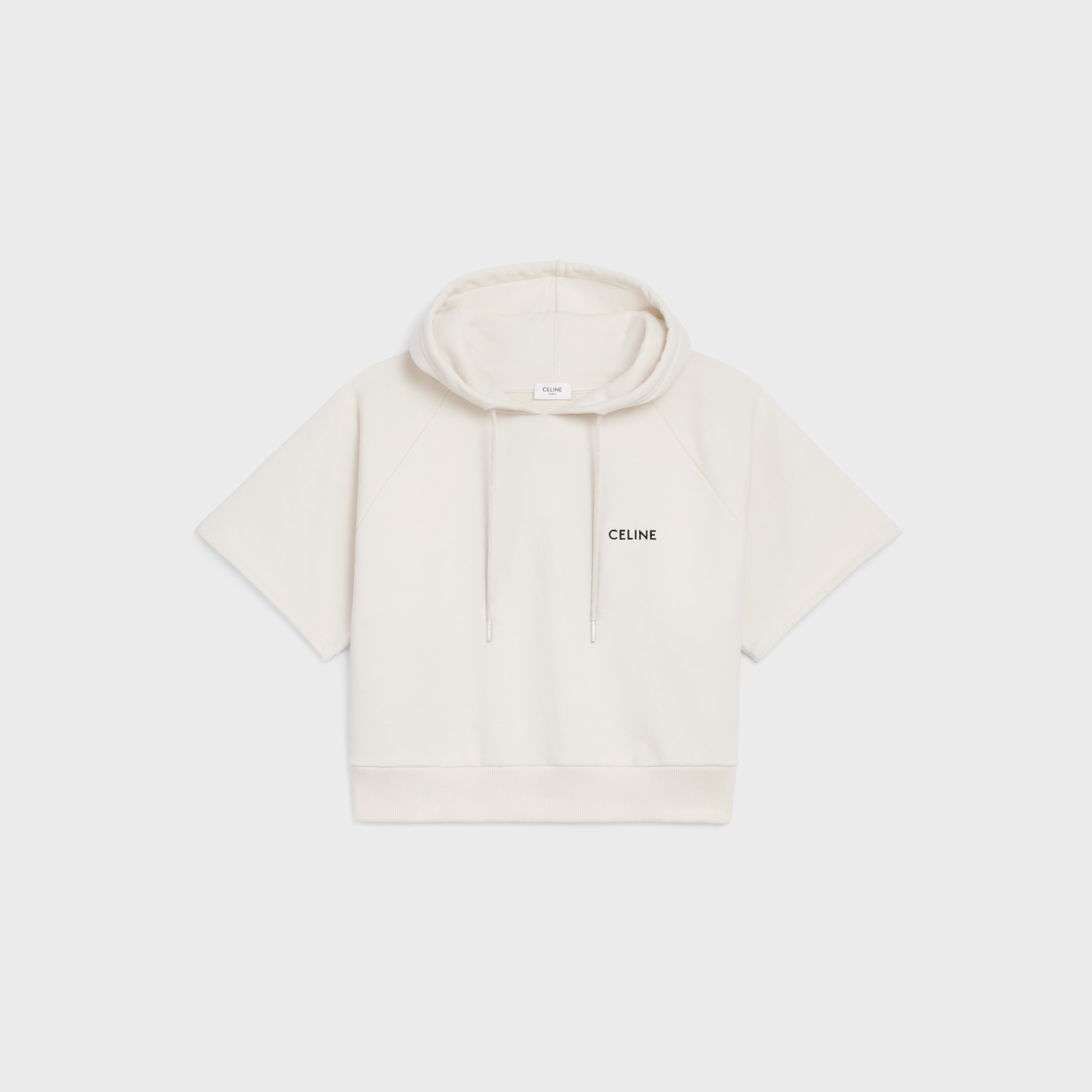 CROPPED CELINE HOODIE IN COTTON FLEECE - CREAM / BLACK | CELINE