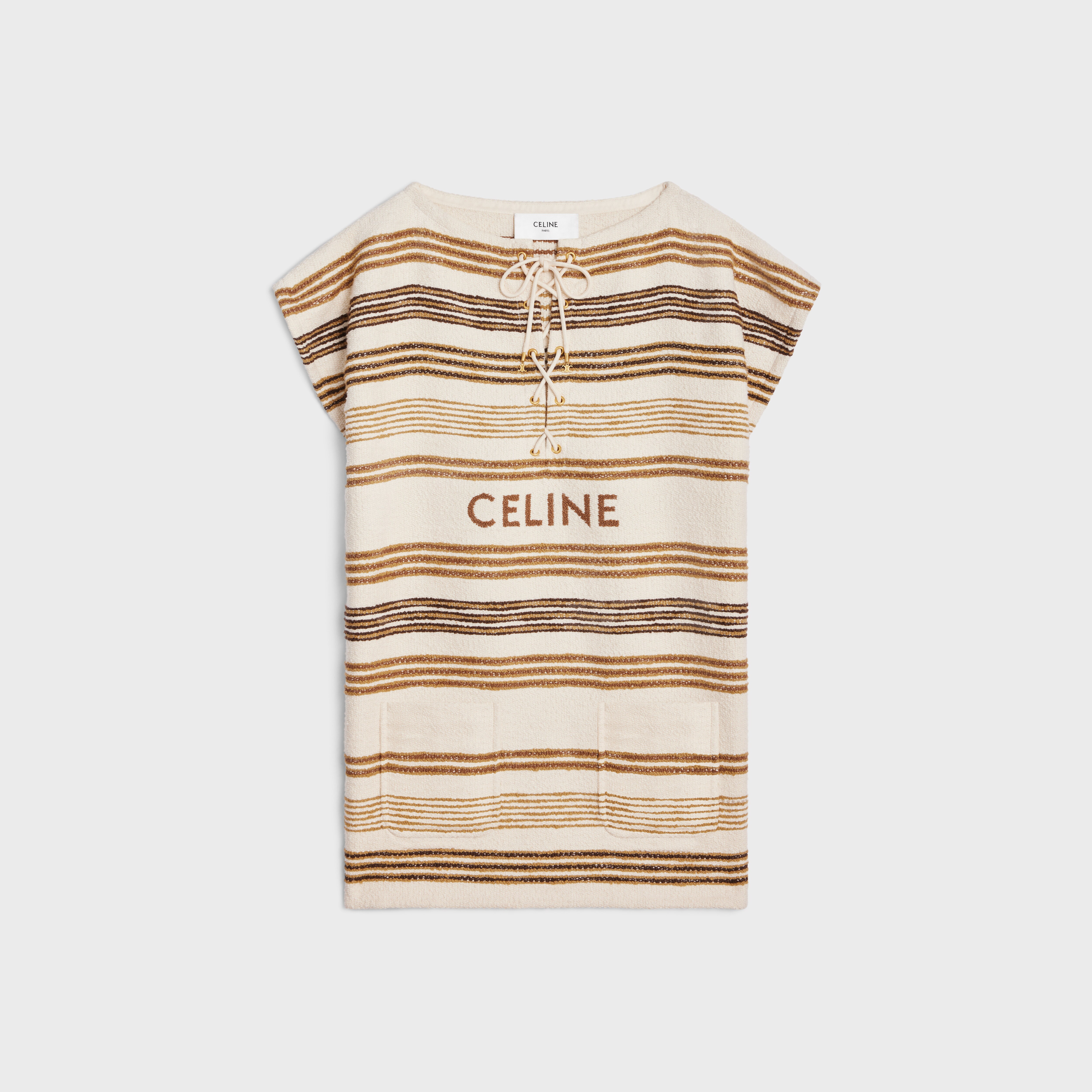 BAJA MINI DRESS IN CELINE STRIPED COTTON TWEED - IVOIRE/OLIVE/MARRON ...