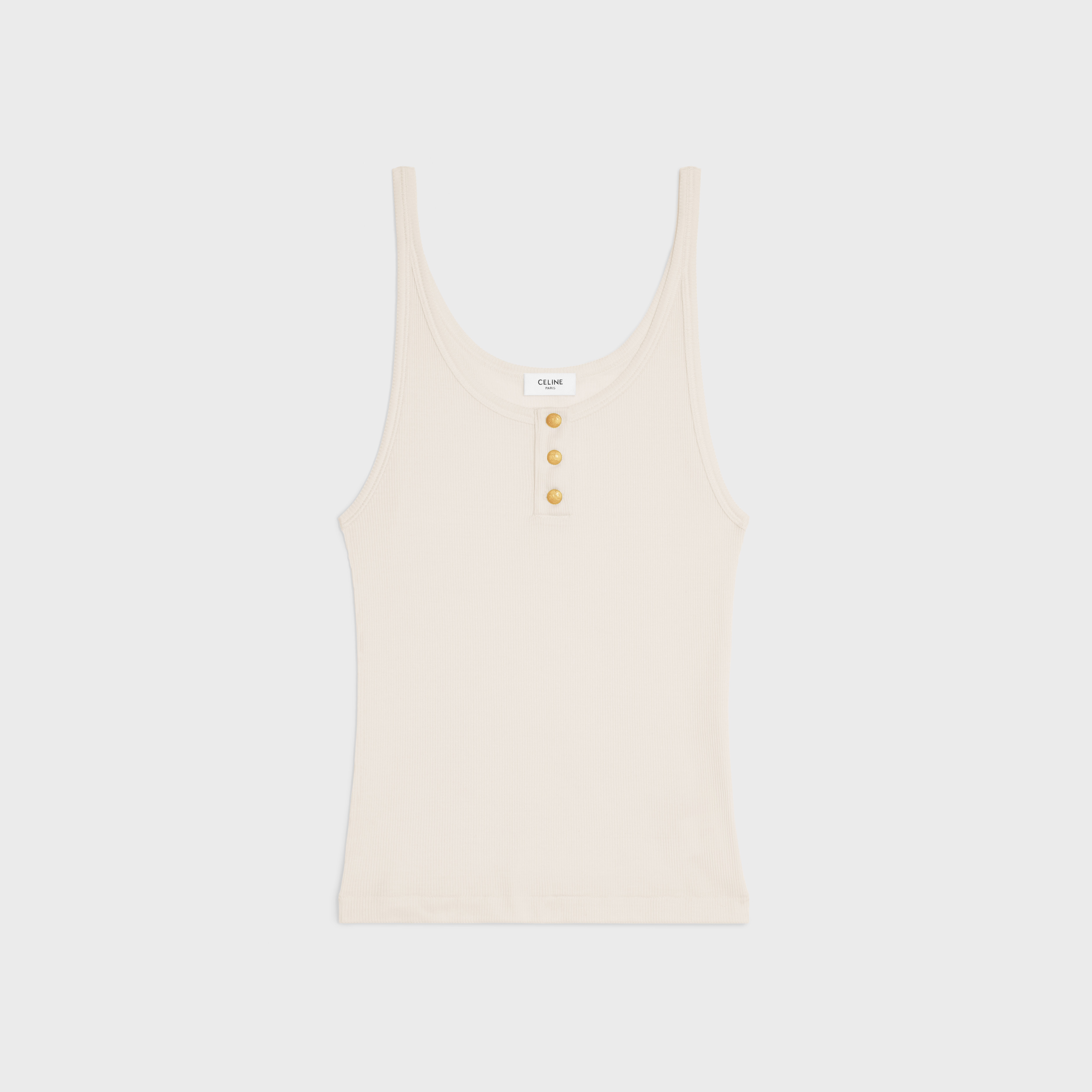 BUTTONED TANK TOP IN RIBBED SILK JERSEY - OFF WHITE | CELINE