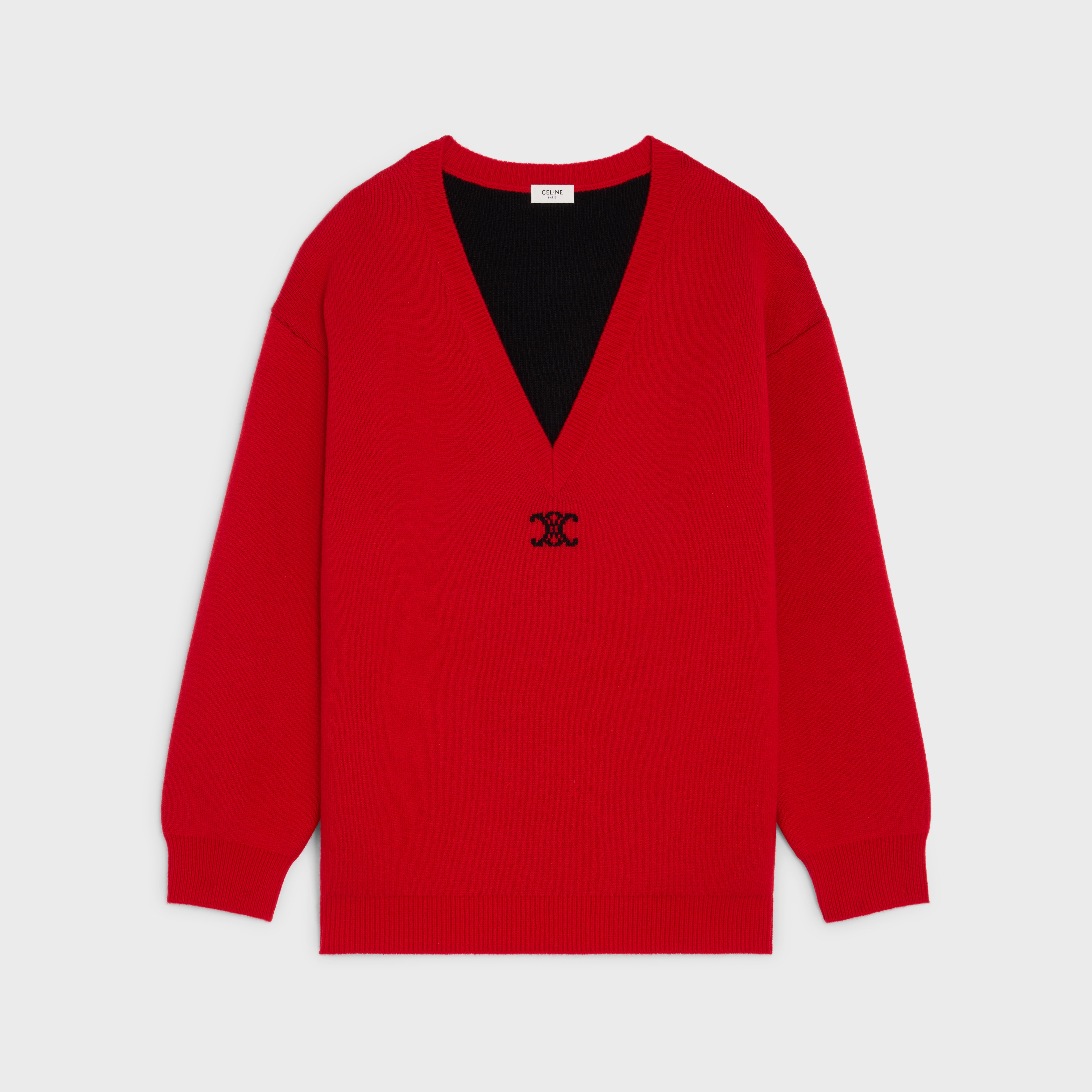 oversized v-neck sweater IN cashmere - RED/BLUE/BLACK | CELINE