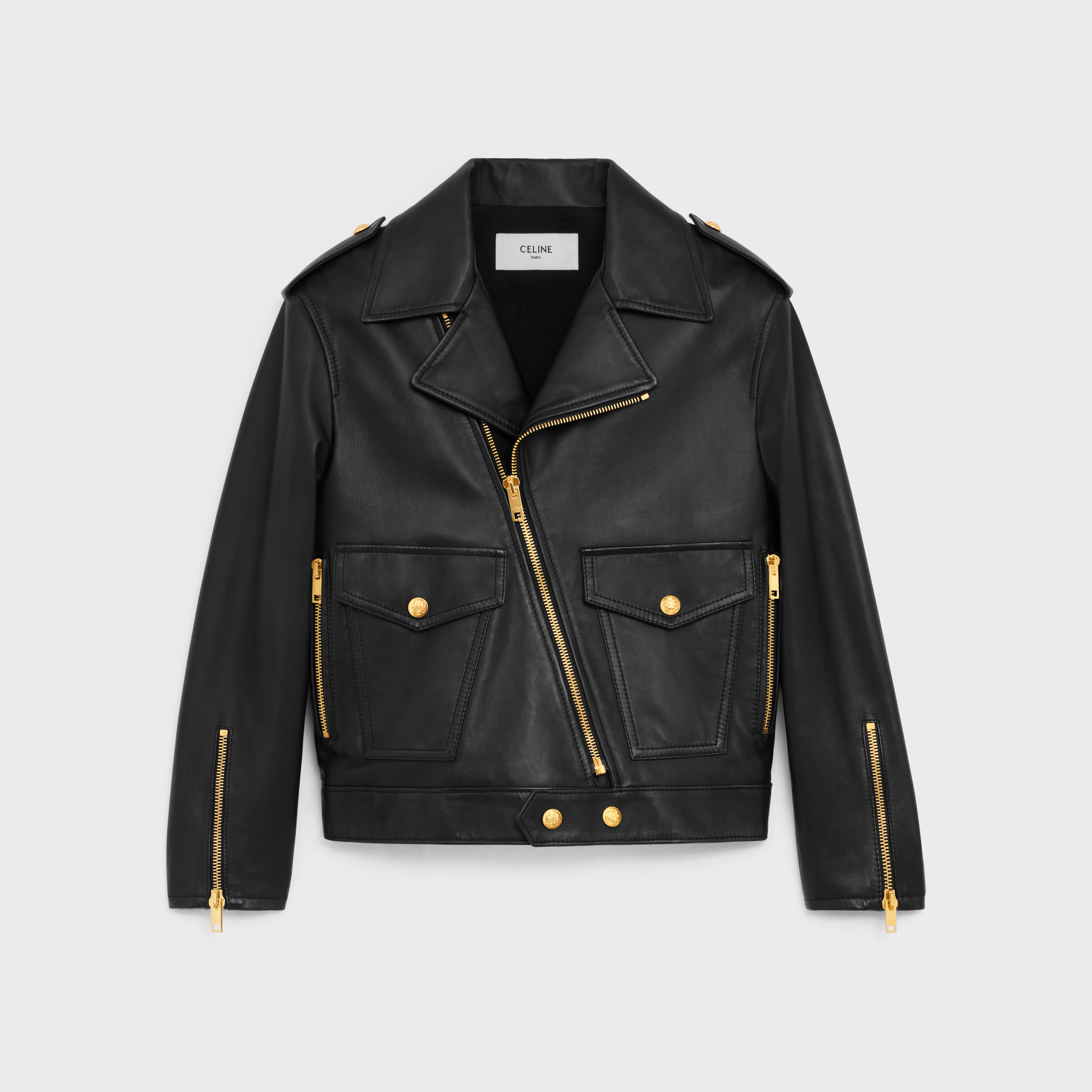 Oversized biker jacket in plongé Lambskin - Black | CELINE