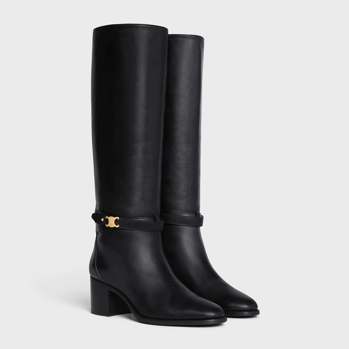 CELINE GARANCE TRIOMPHE STRAP HIGH BOOT IN CALFSKIN - BLACK | CELINE