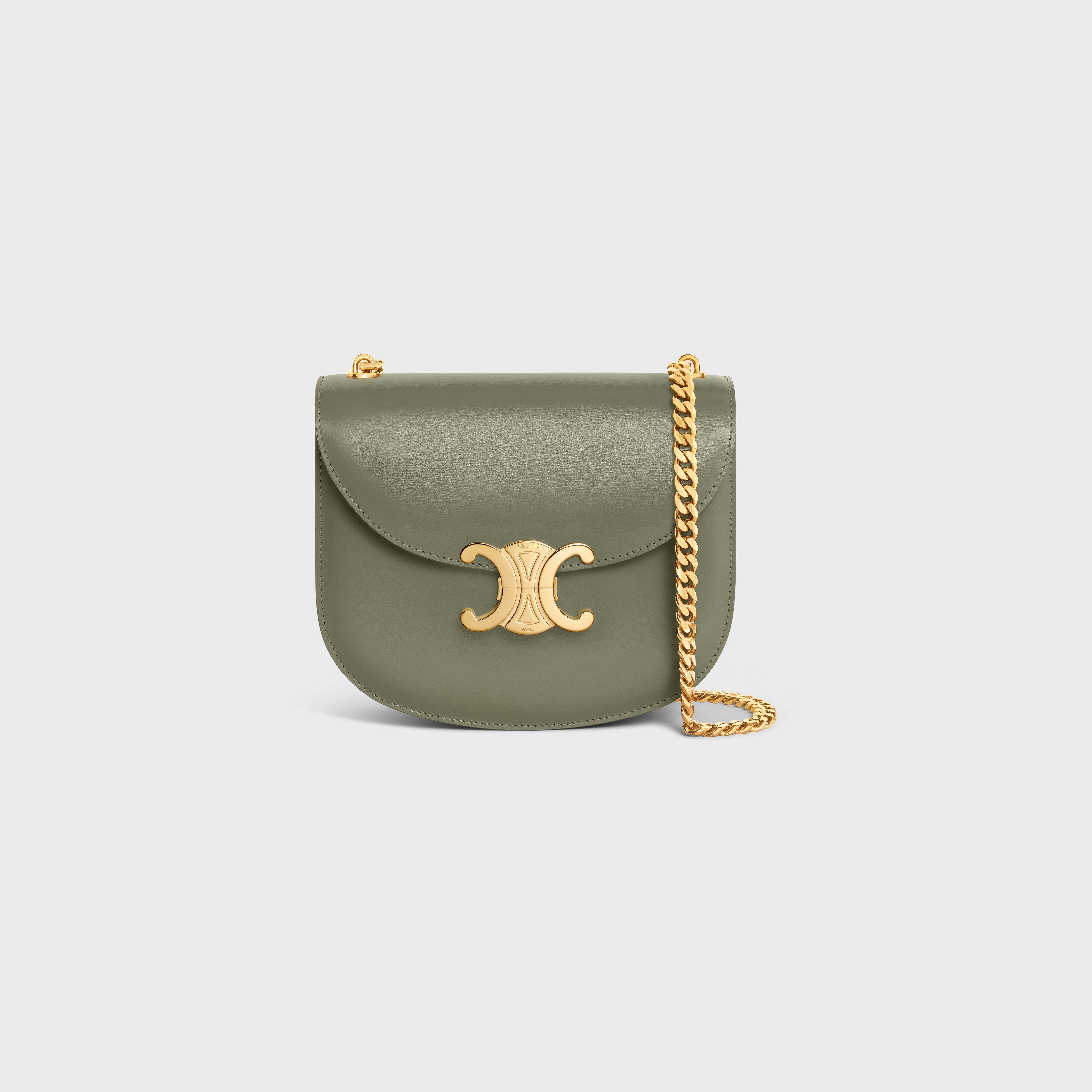 CHAIN BESACE CLEA IN SHINY CALFSKIN - SOFT KHAKI | CELINE