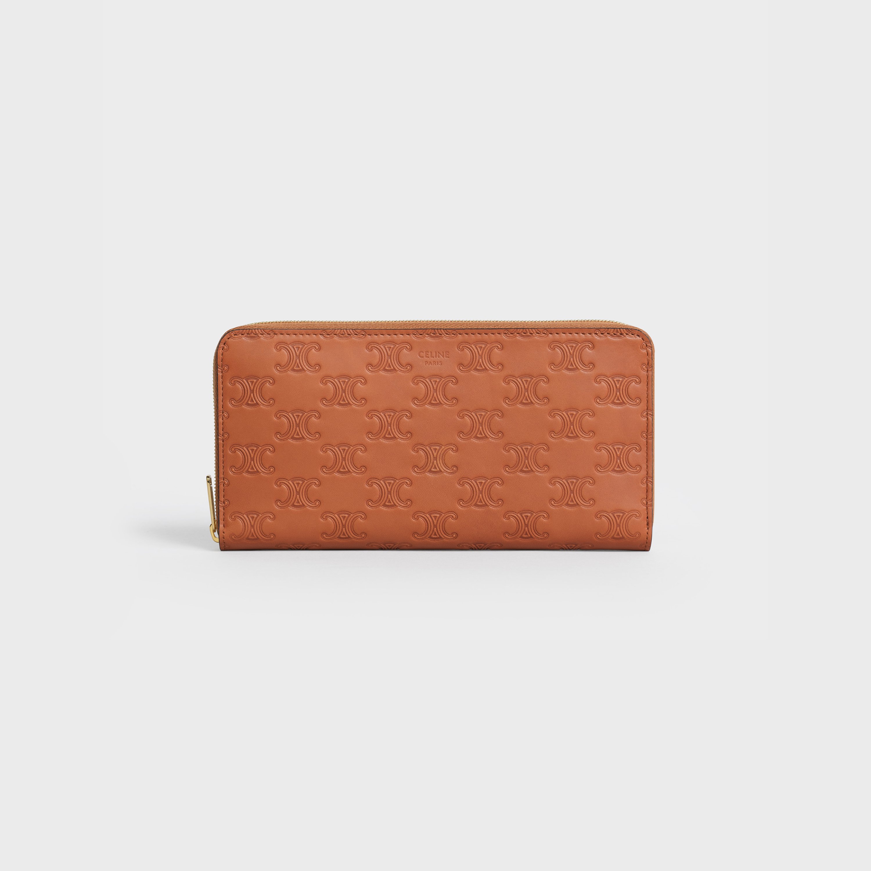 Large zipped wallet in Embossed smooth calfskin - Tan | CELINE