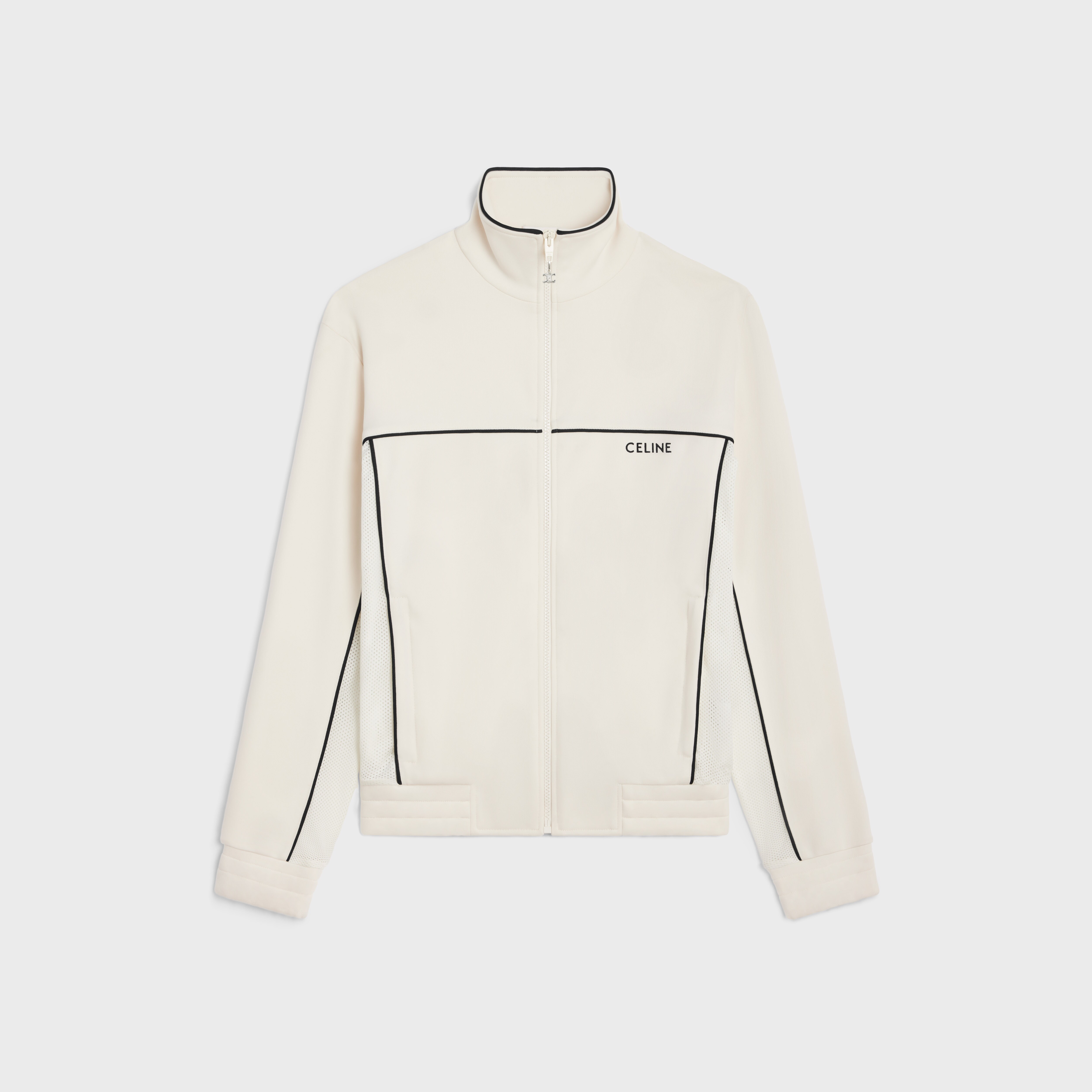 TRACKSUIT JACKET IN DOUBLE FACE JERSEY - OFF WHITE / BLACK | CELINE
