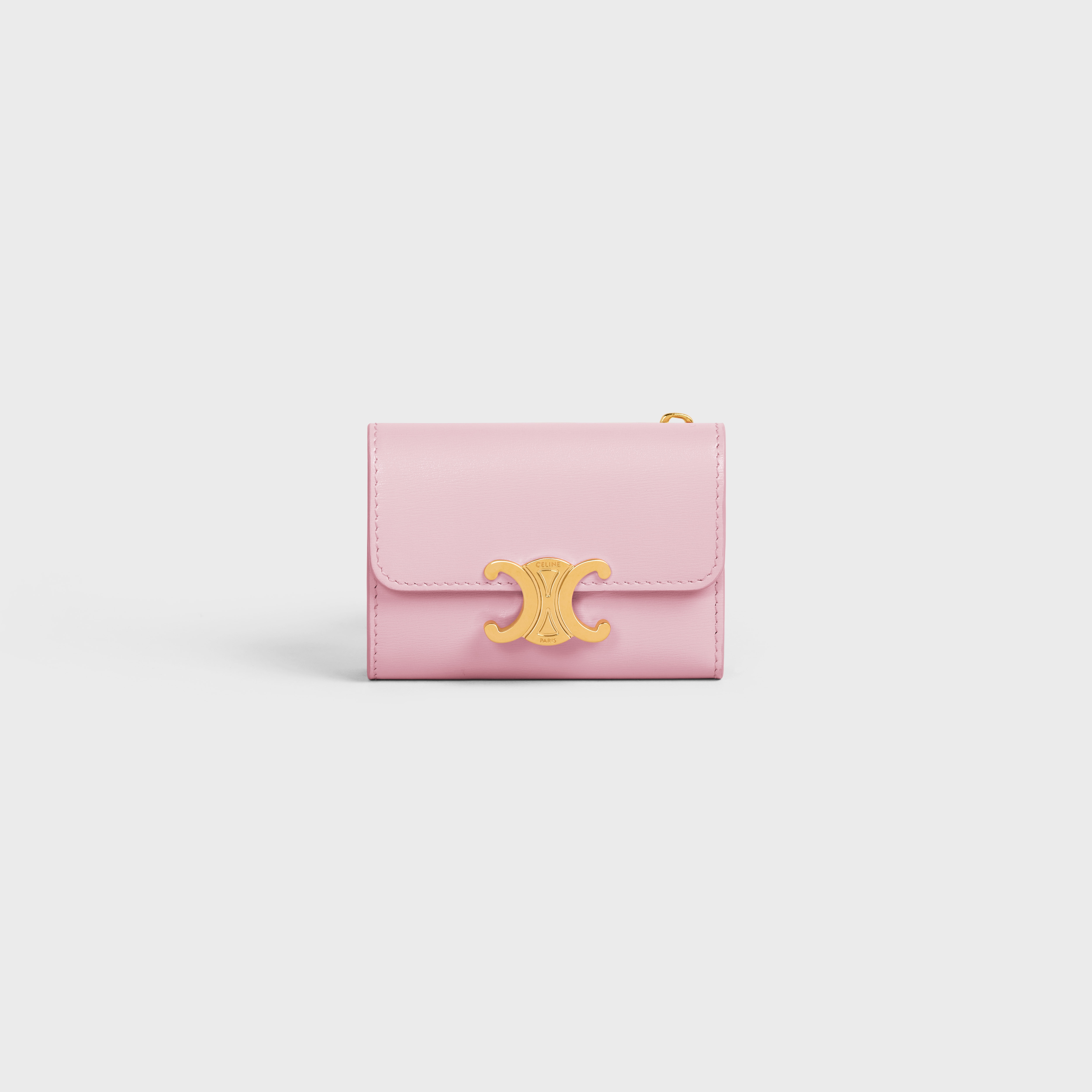COMPACT WALLET WITH COIN TRIOMPHE in Shiny calfskin - Light Pink | CELINE